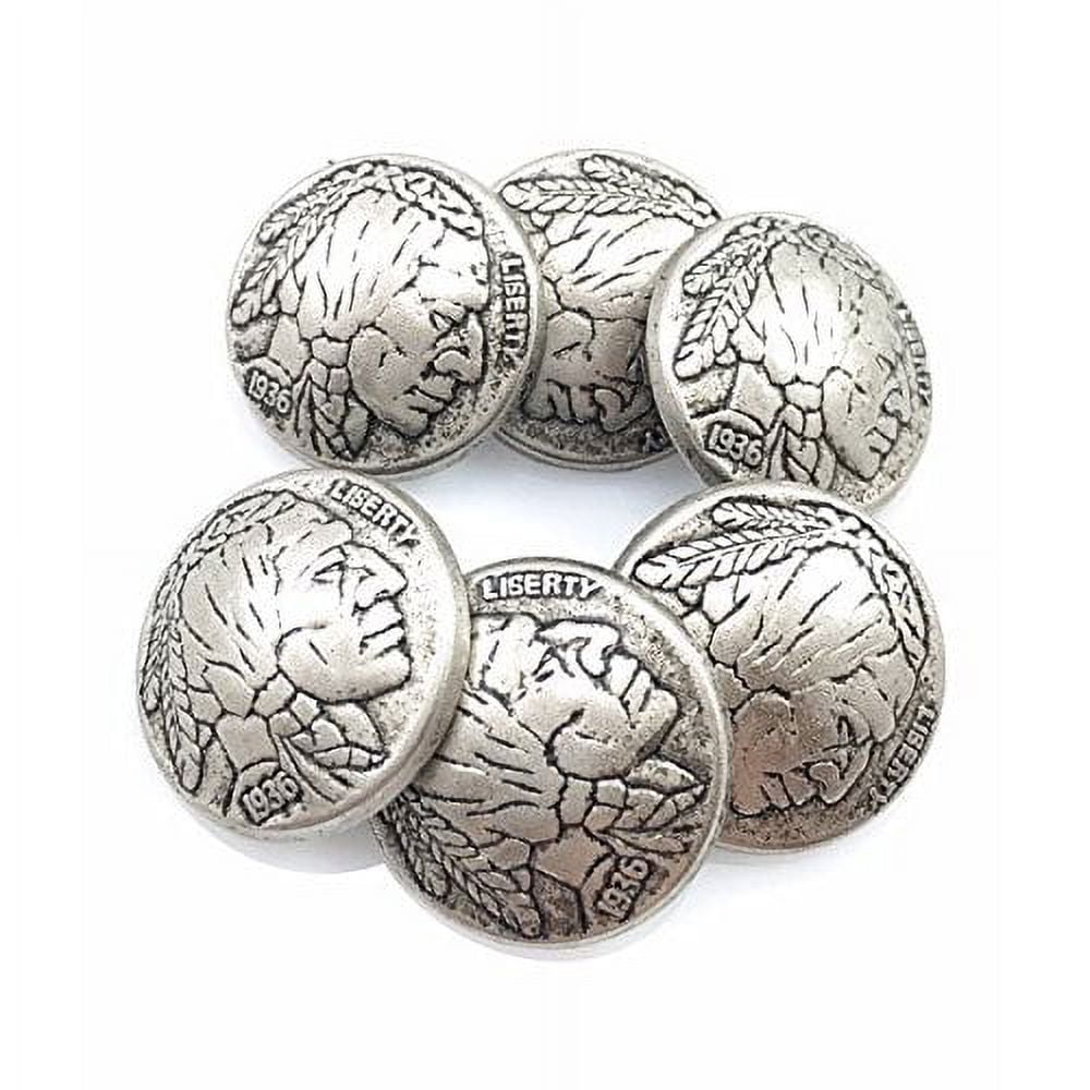 Indian Head Coat Buttons Concho Ornament 19MM Metal 6 Piece Set ...