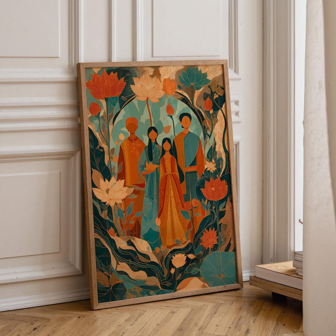 Indian-Inspired Family Folk Art Lotus Garden South Asian Heritage ...