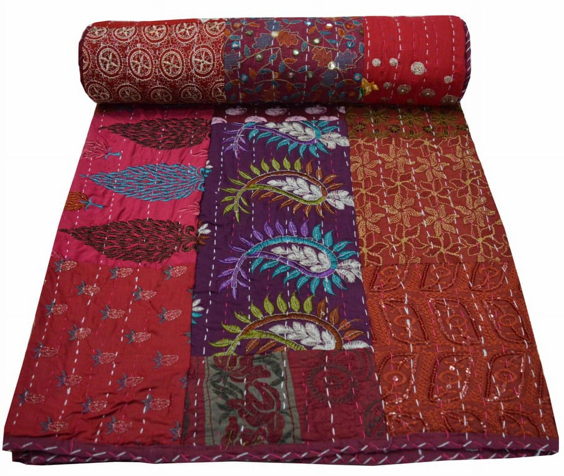Indian Kantha Quilts Red, Handmade Patchwork Cotton Khambadiya Bedspread, Bedding Bedspread ...