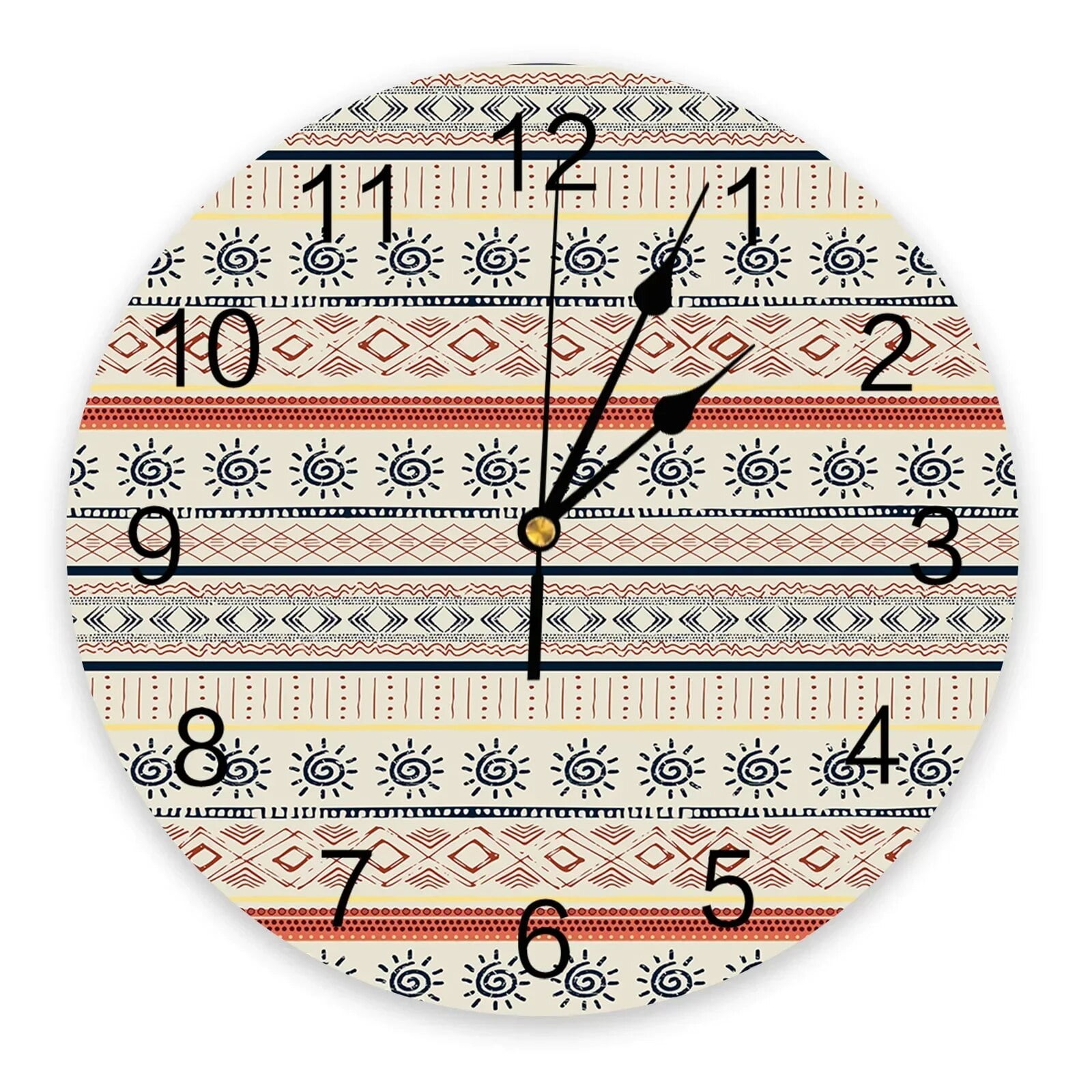 Indian Lines Hand-Painted Wall Clock Large Modern Kitchen Dinning Round ...