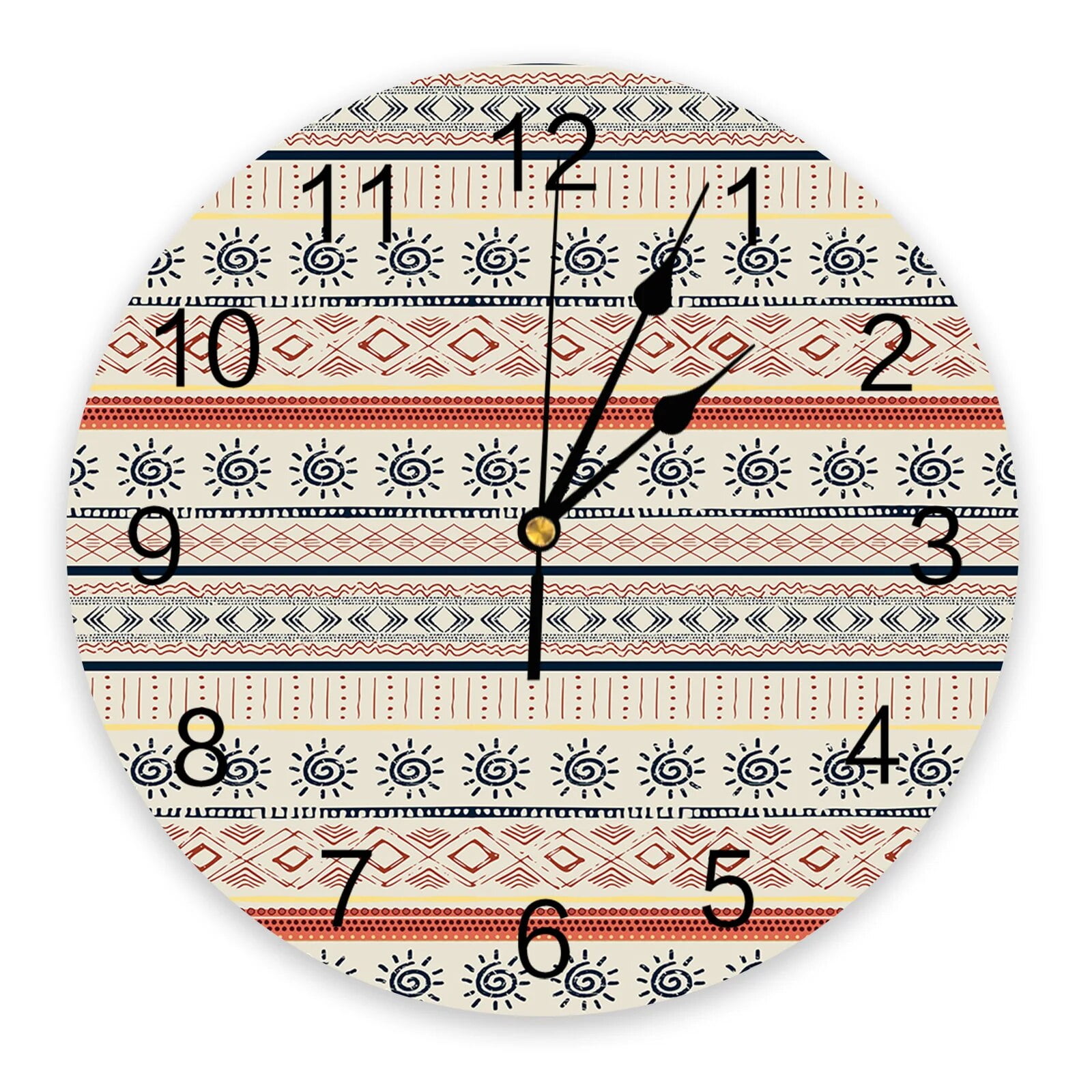 Indian Lines Hand-Painted Wall Clock Large Modern Kitchen Dinning Round ...