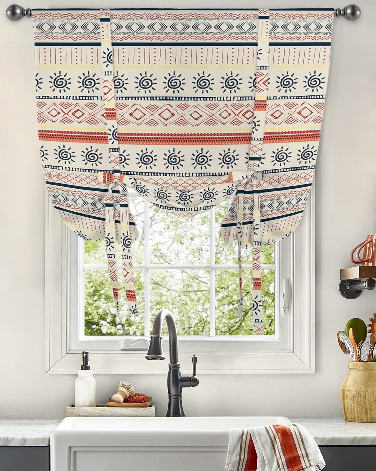 Indian Lines Hand-Painted Window Curtain for Living Room Kitchen Tie-up ...