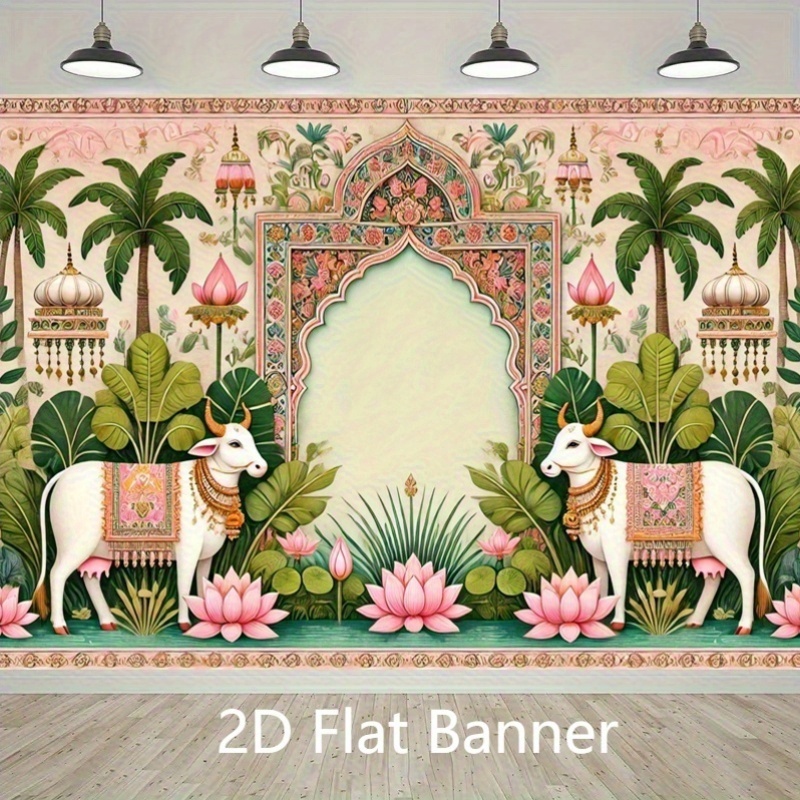 Indian Lotus Cow Pooja Pichwai Backdrop Traditional India Pink Pooja ...