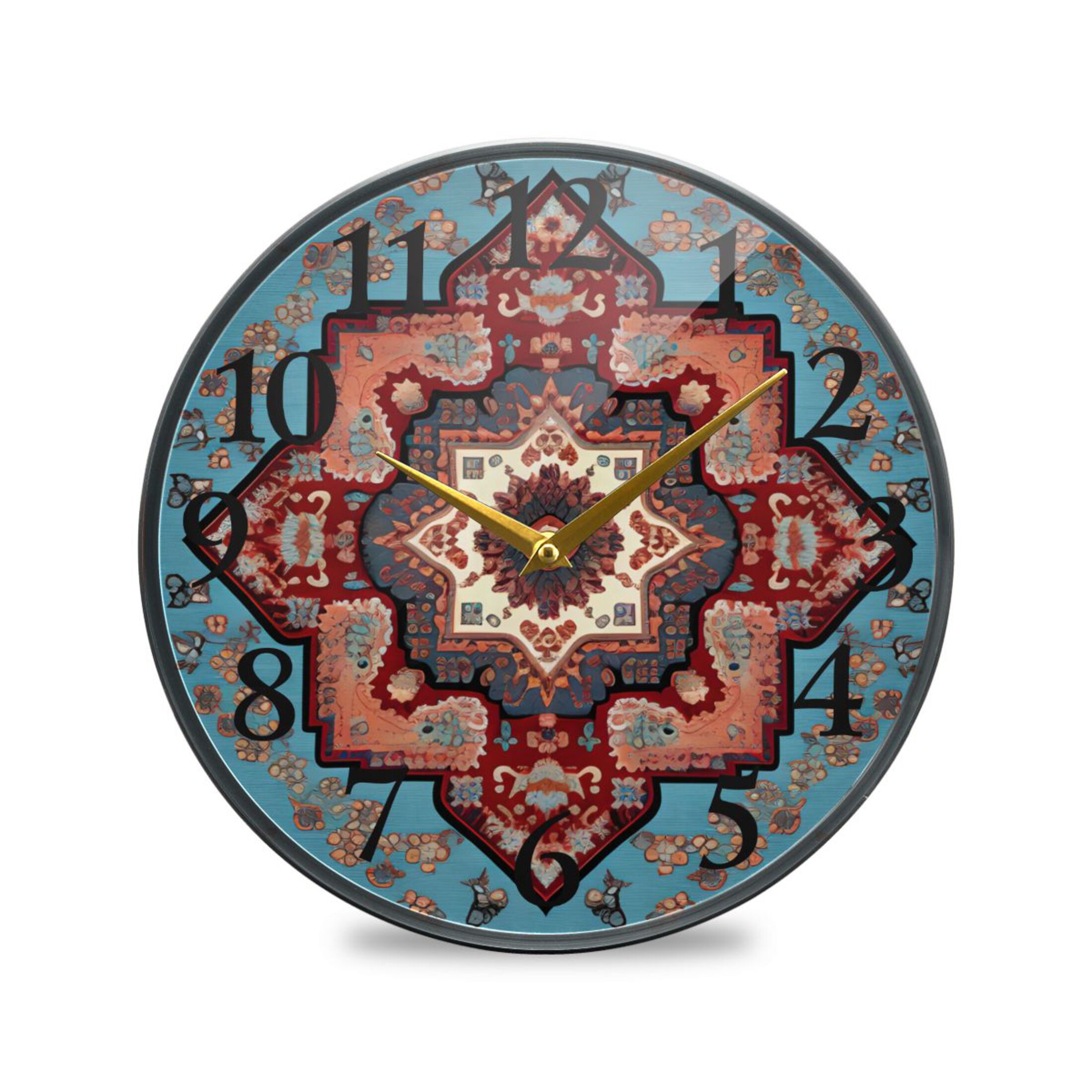 Indian Mandala Brown Wall Clocks Battery Operated 11.9 Inch Round Clock ...