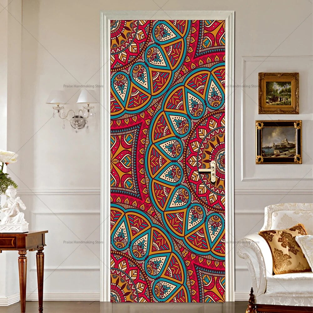 Indian Mandala Door Sticker Vinyl Waterproof Self-adhesive Home Living ...