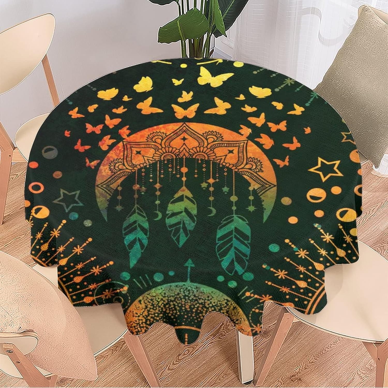 Indian Mandala Dreamcatcher Round Tablecloths - Bohemian Butterfly Art ...