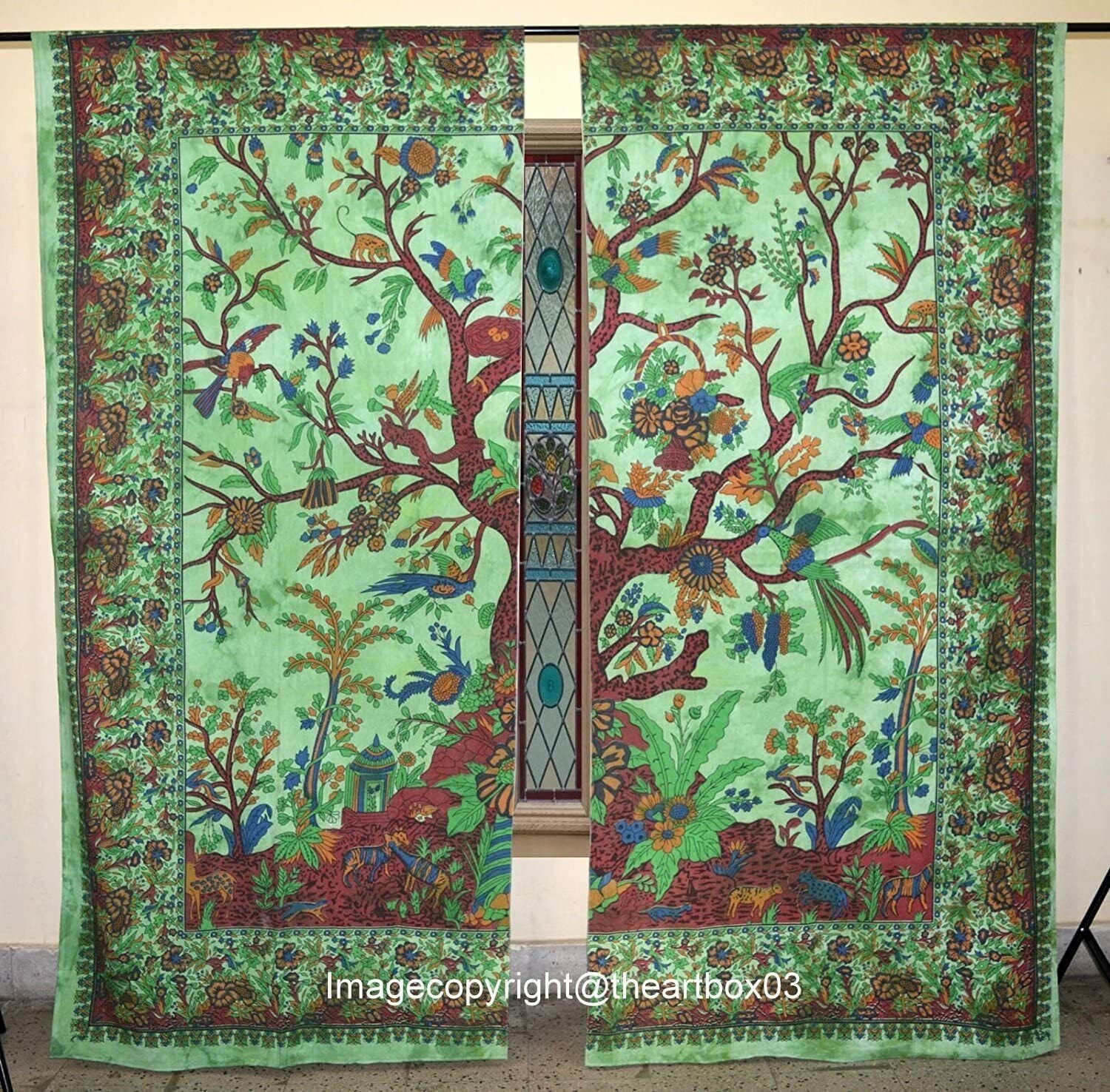 Indian Mandala Hippie Window Treatment Green TL Curtains Cotton Drape ...