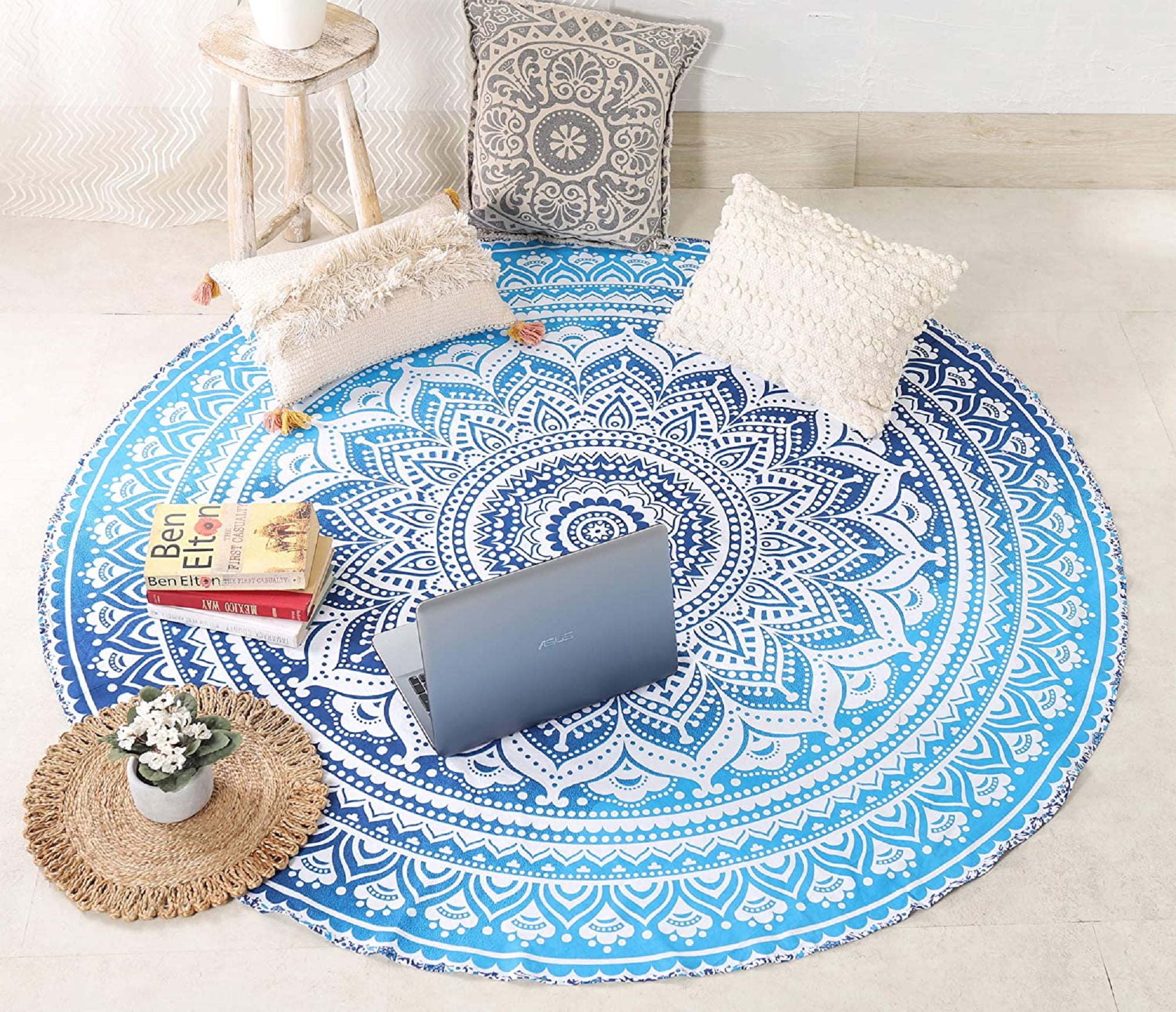 Indian Mandala Round Tapestry, Round Yoga Mat with frill, Beach Round ...