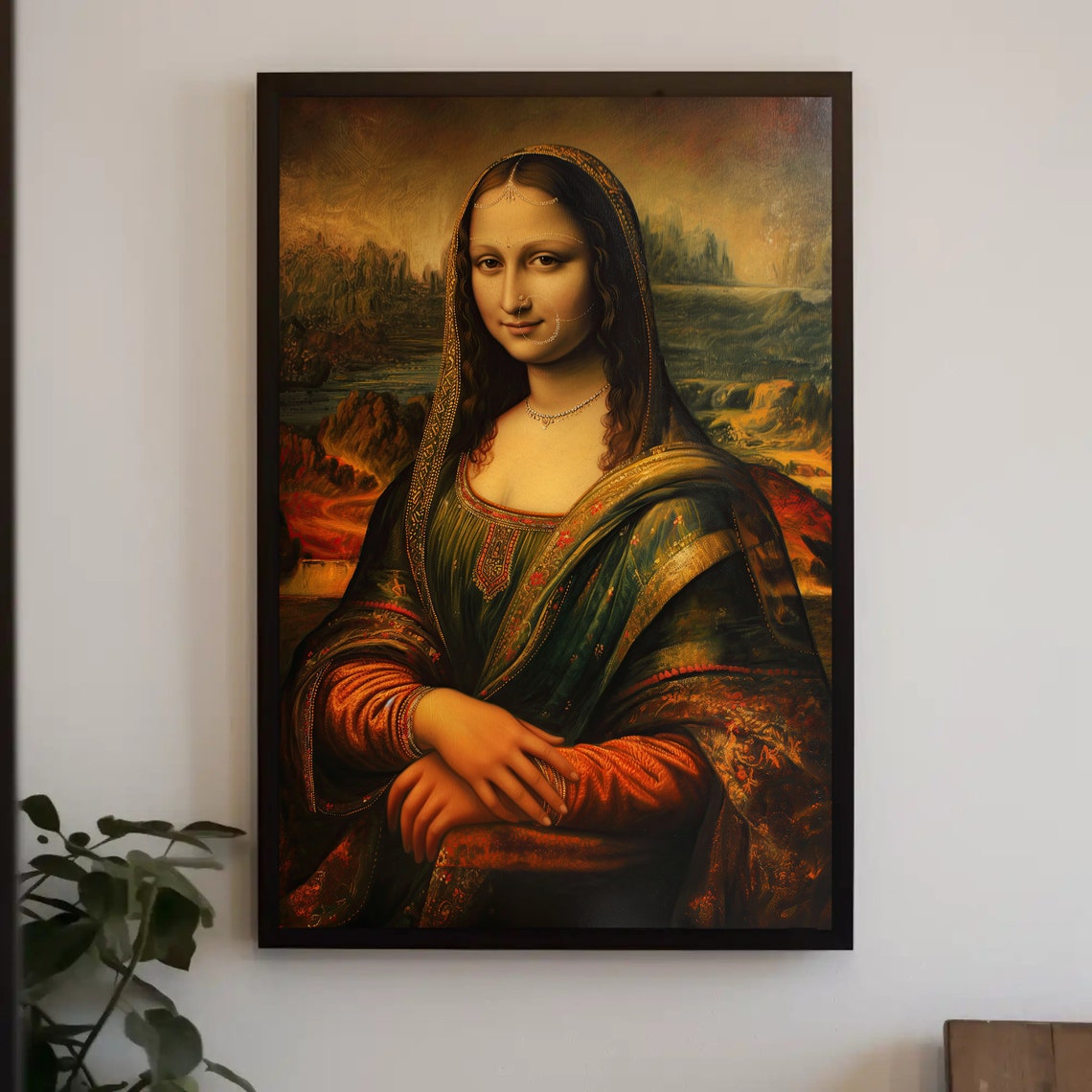 Indian Mona Lisa Portrait Canvas - Mona Lisa In Indian Attire - Indian ...