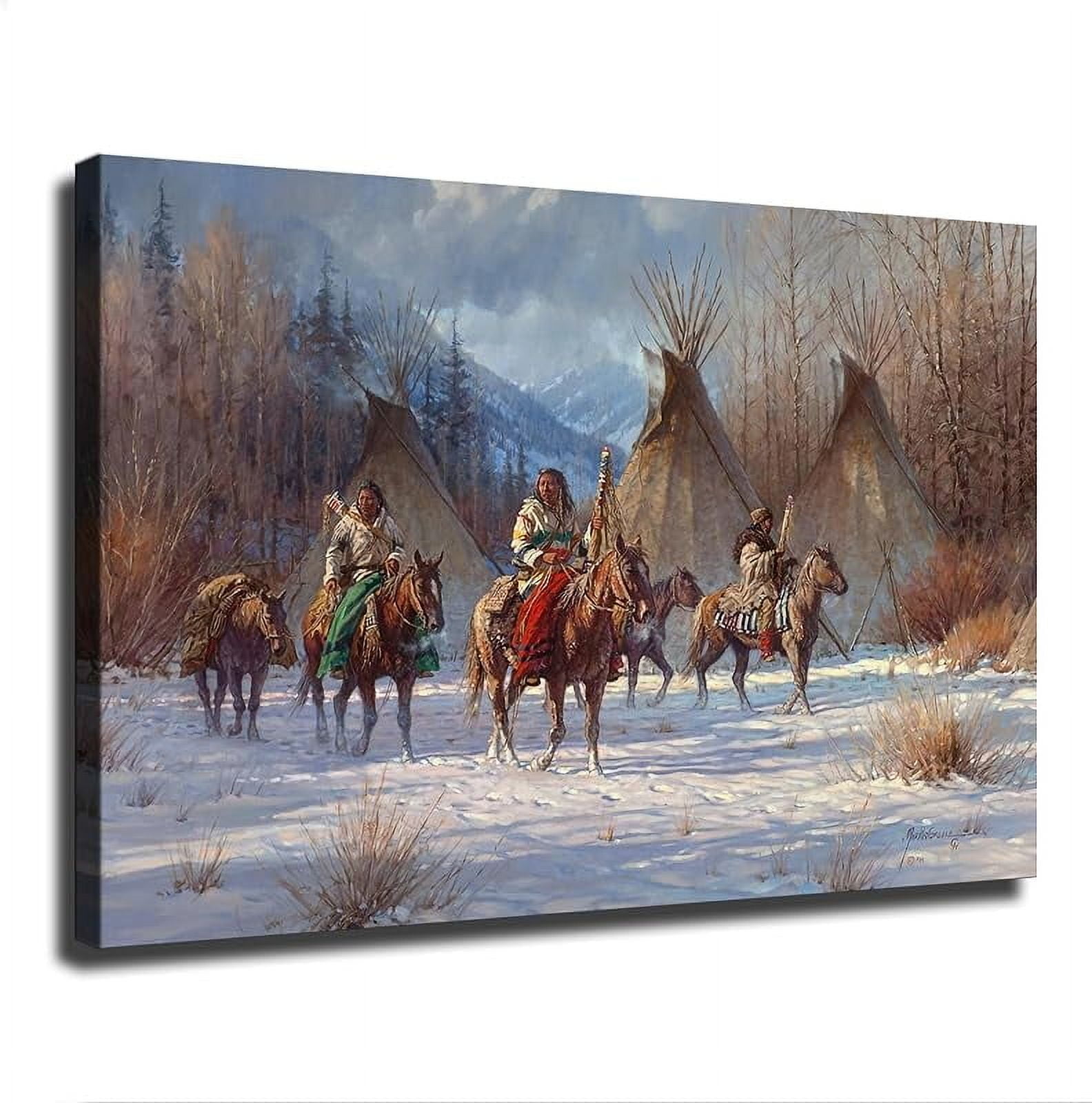Indian Native American Chief Tribe with Horse Poster Canvas Print Wall ...