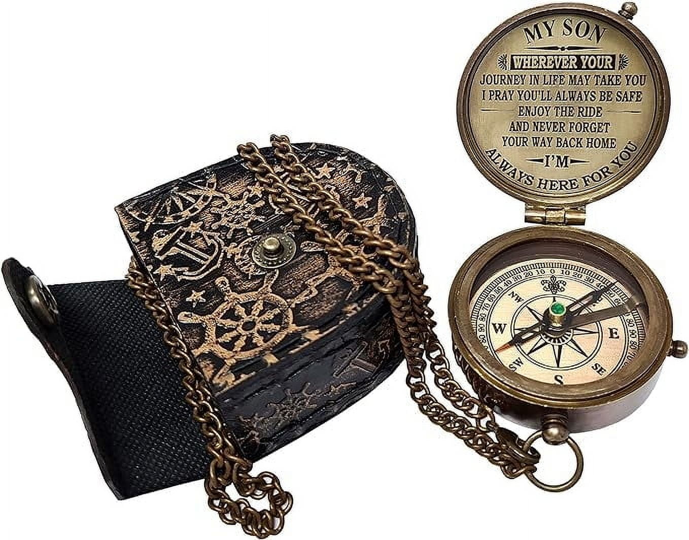 Indian Nautical Instruments Brass Compass With Leather Case Engraved ...