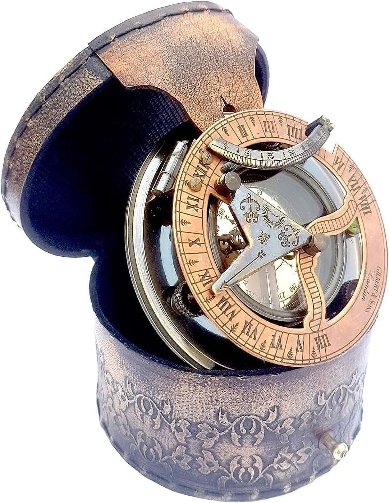 Indian Nautical Instruments Handmade Brass Sundial Compass in Gift Box ...