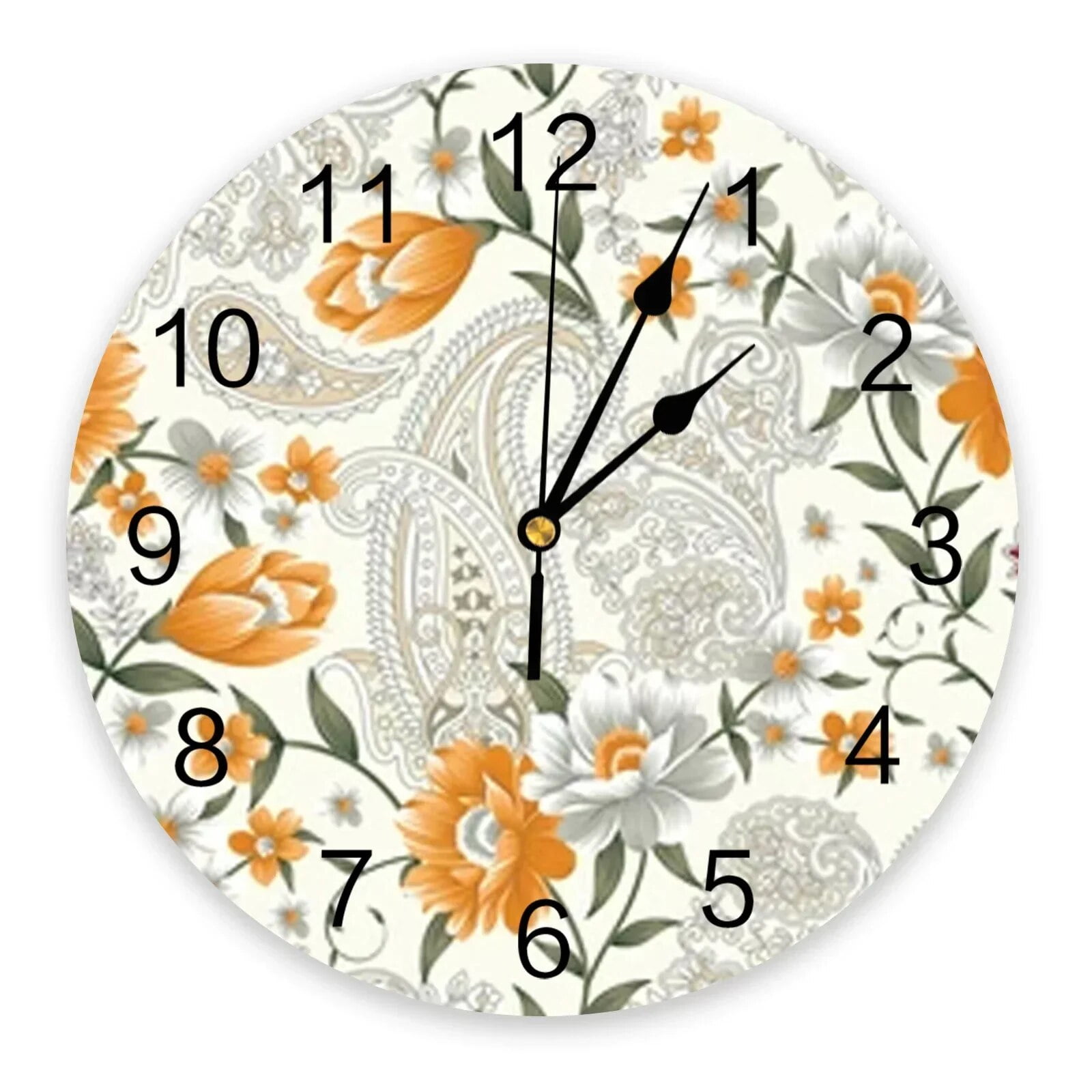 Indian Paisley With Flowers Wall Clock Large Modern Kitchen Dinning ...
