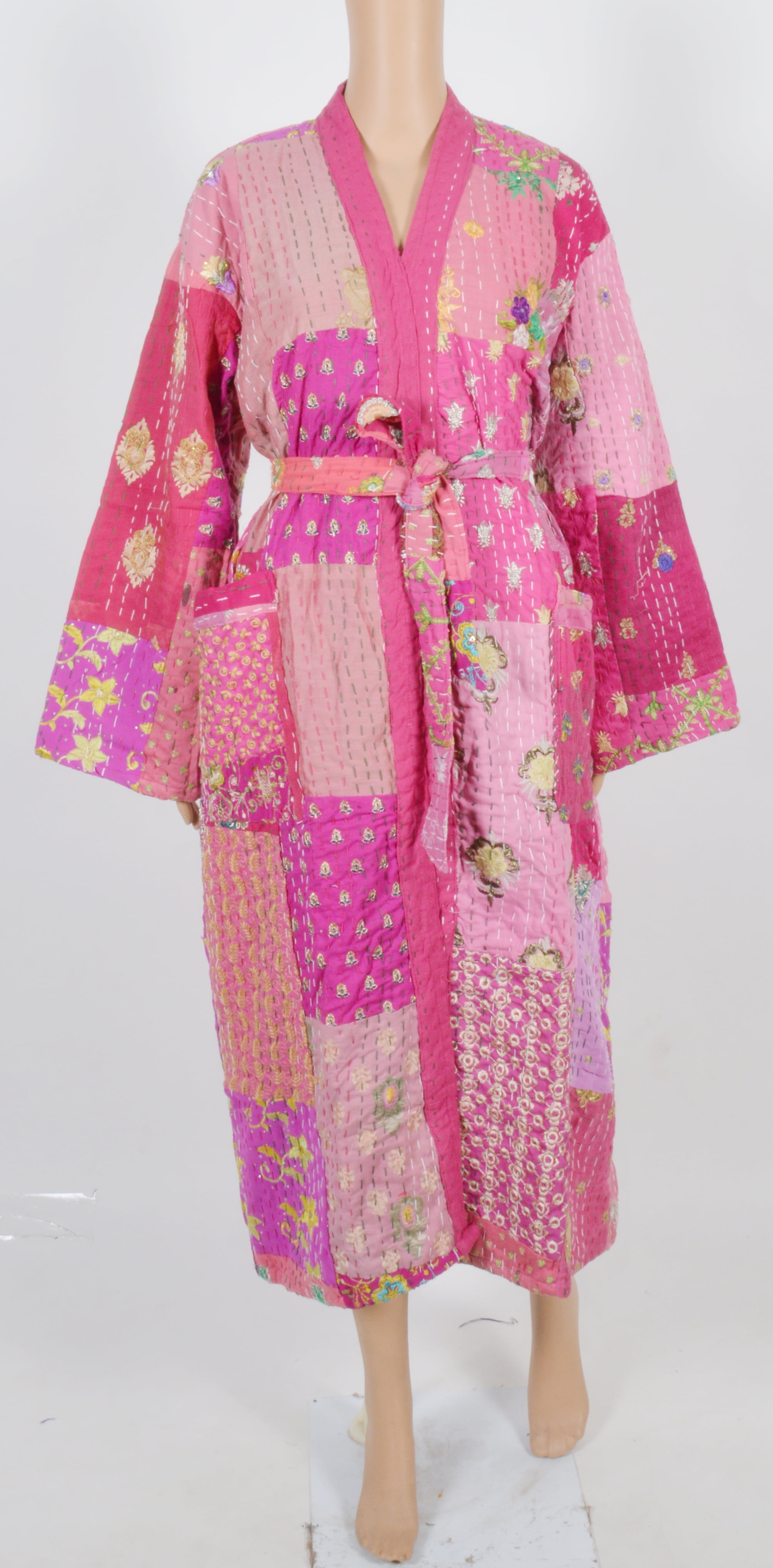 Indian Patchwork Cotton Block Print Fabric Jacket With Silk Paches ...