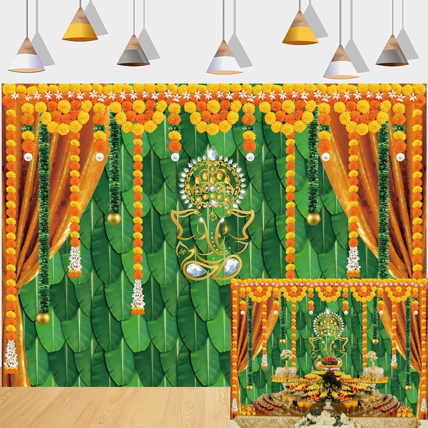 Indian Pooja Traditional Backdrop Diwali Ganpati Ganesh Marigold Puja ...