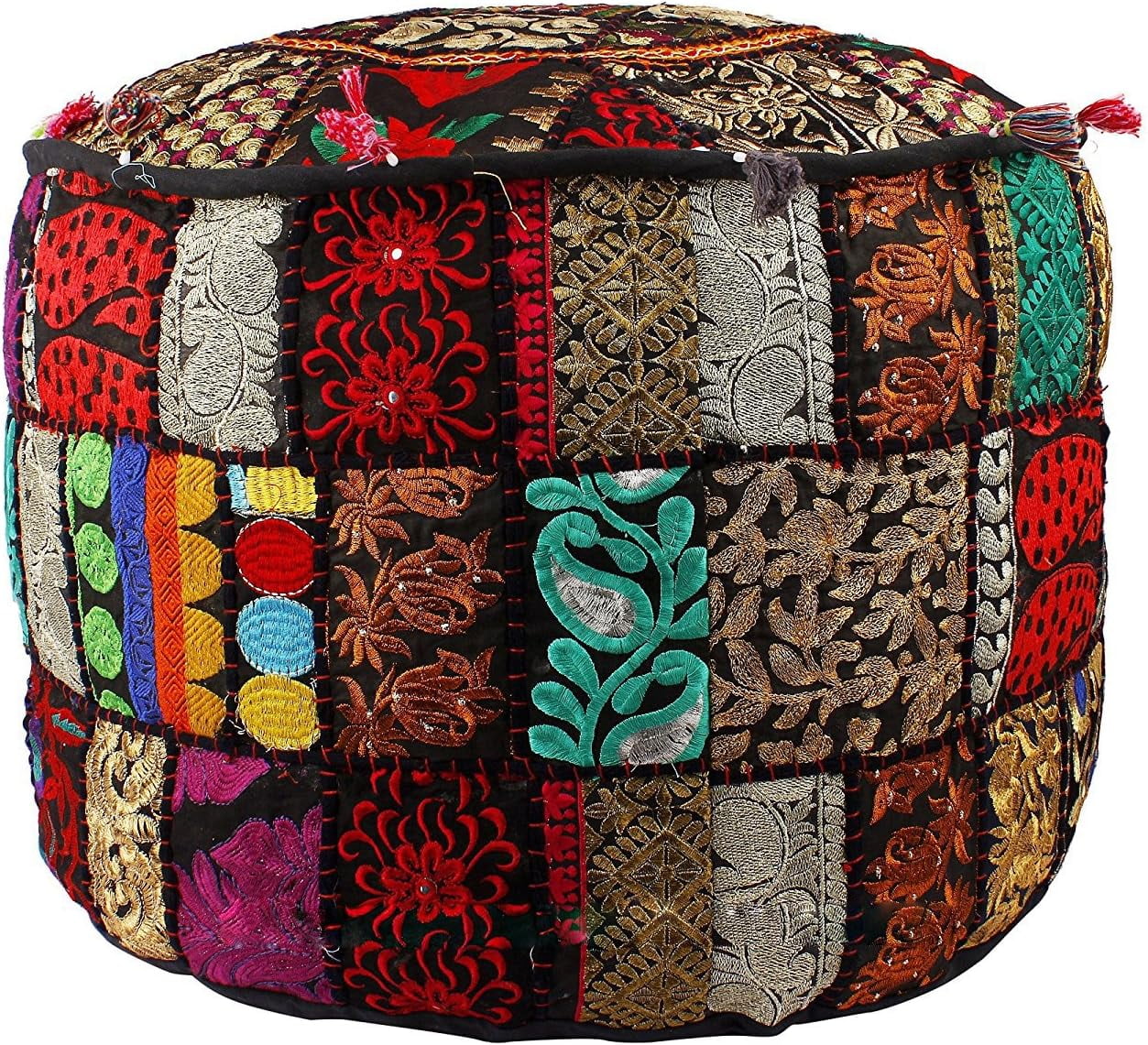Indian Pouf Footstool Ethnic Embroidered Pouf Cover, Indian Cotton ...