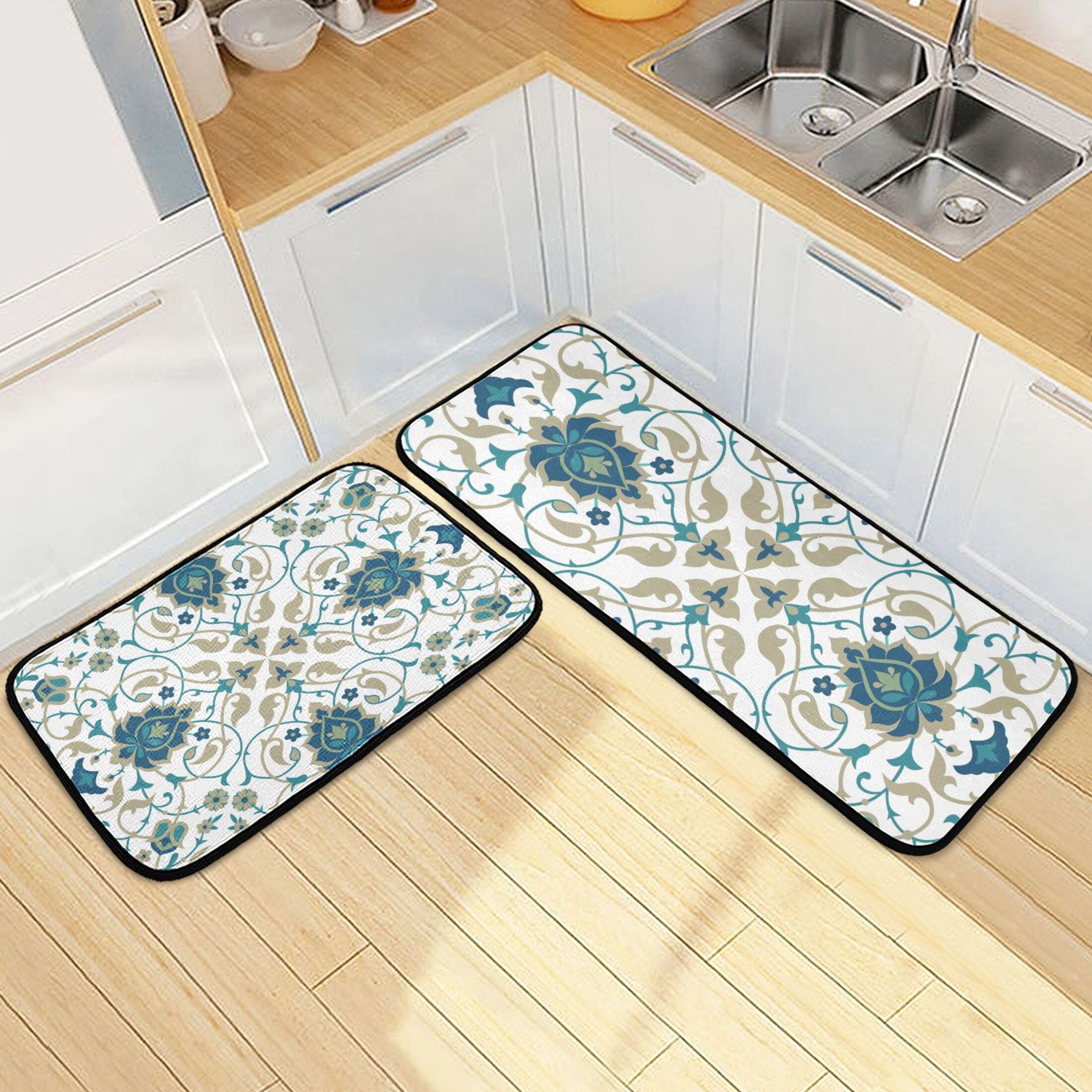 Indian Print Kitchen Rugs Set of 2 Non Slip Floor Foam Mat Cushioned ...