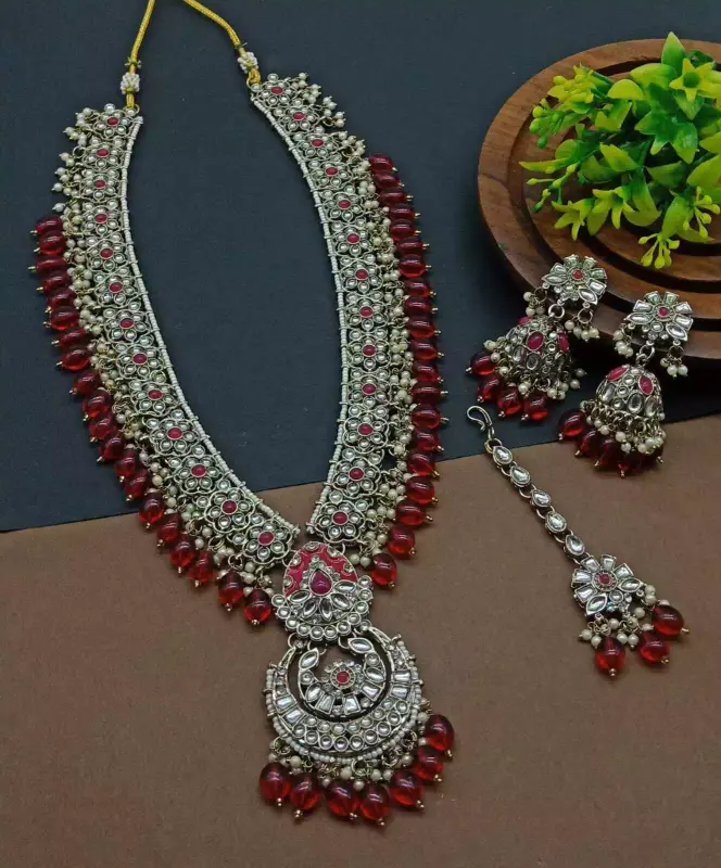 Indian Quality Rodium AD Stone Kundan Long Maharani Har Necklace ...