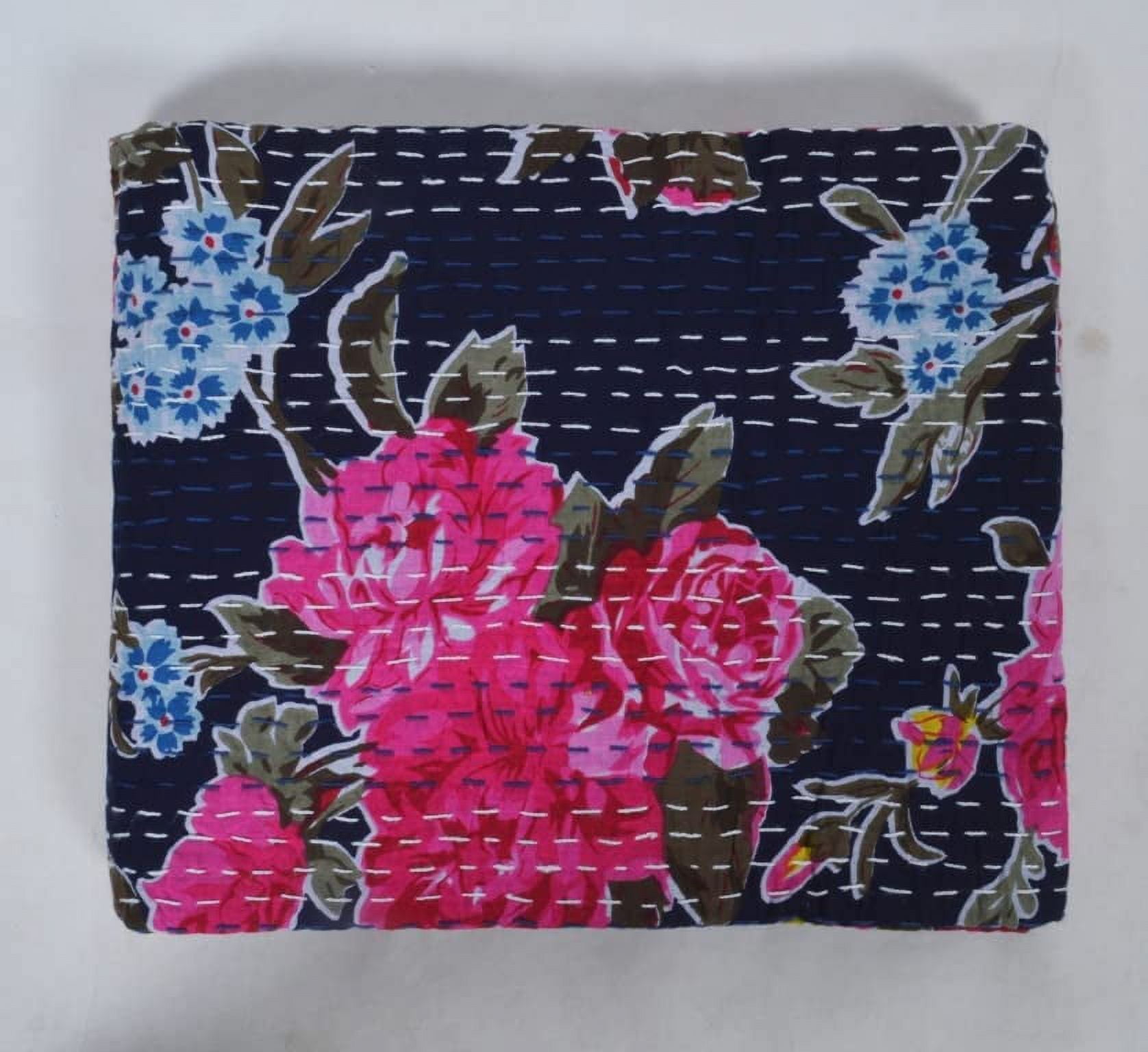 Indian Queen Size Hand Block Floral Print Quilt Cotton Kantha Quilts ...