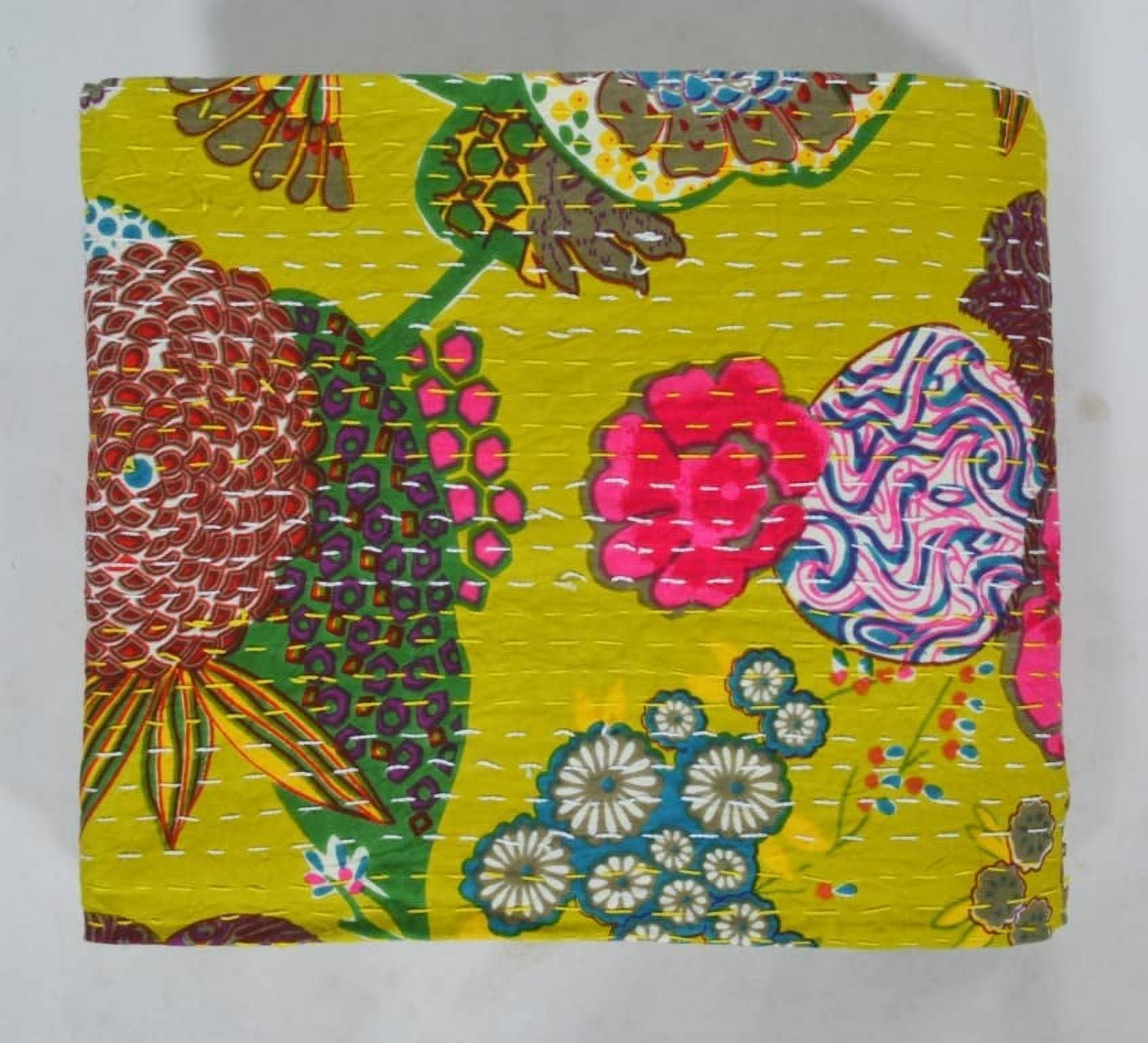 Indian Queen Size Hand Block Floral Print Quilt Cotton Kantha Quilts ...
