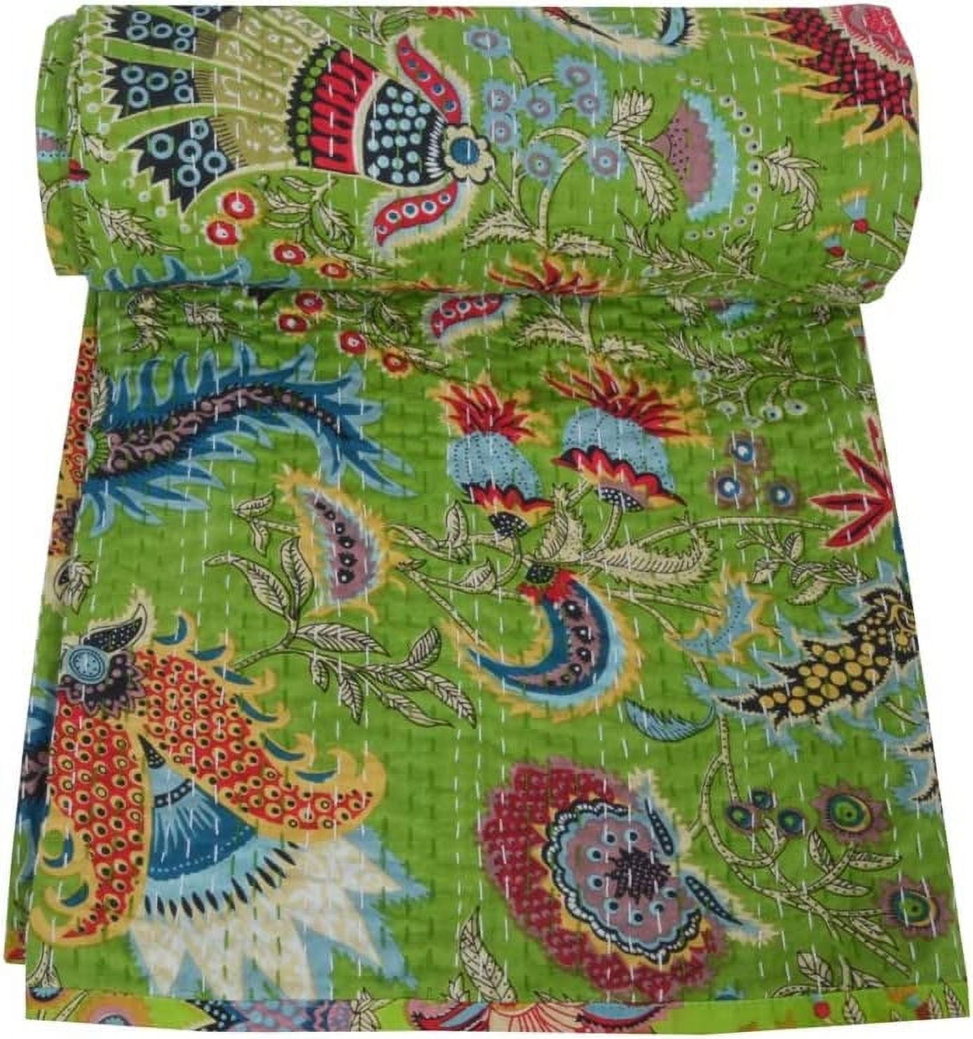 Indian Queen Size Hand Block Floral Print Quilt Cotton Kantha Quilts ...