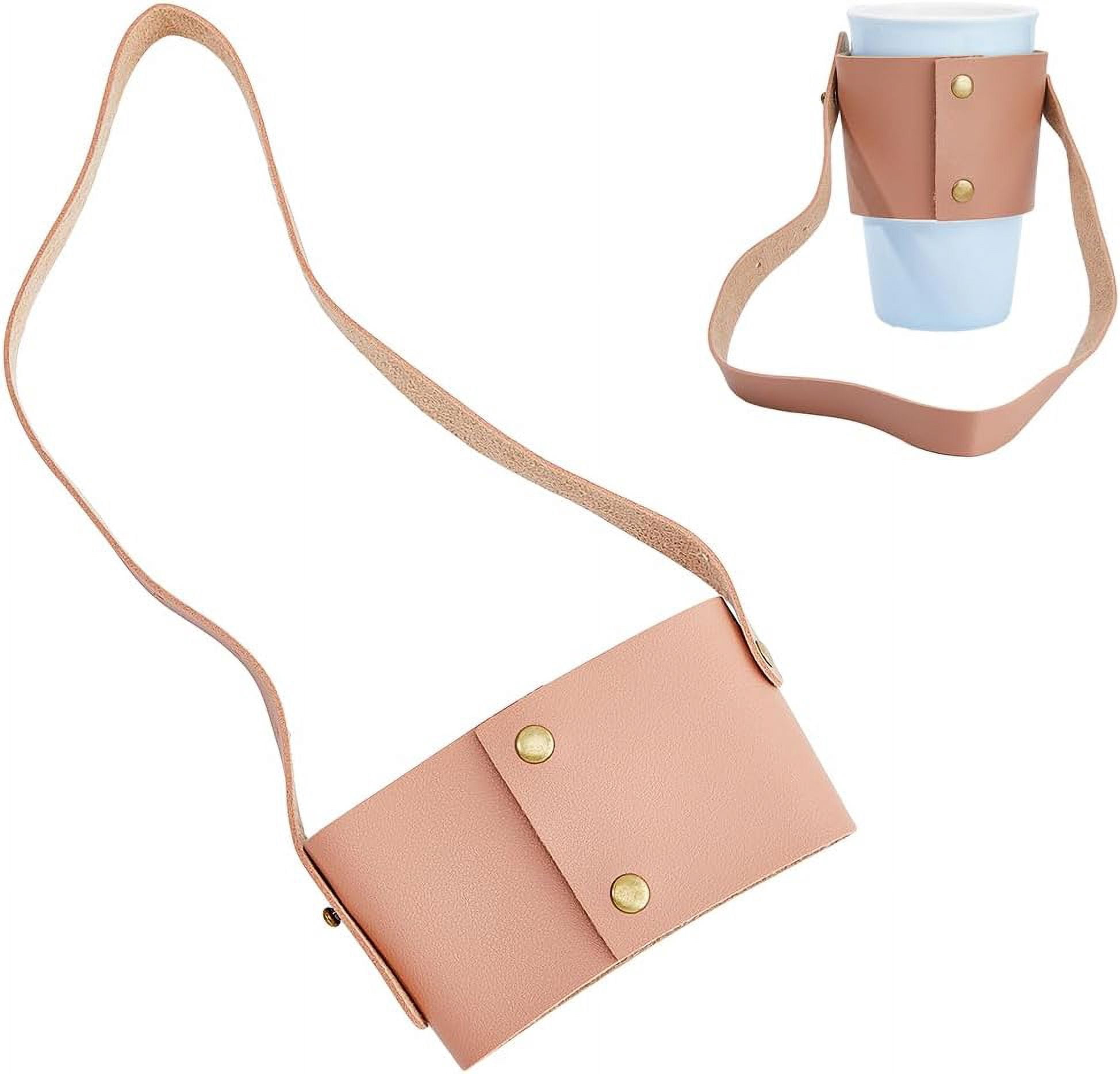 Indian Red Sling Cup Holder Reusable PU Leather Coffee Cup Holder with ...