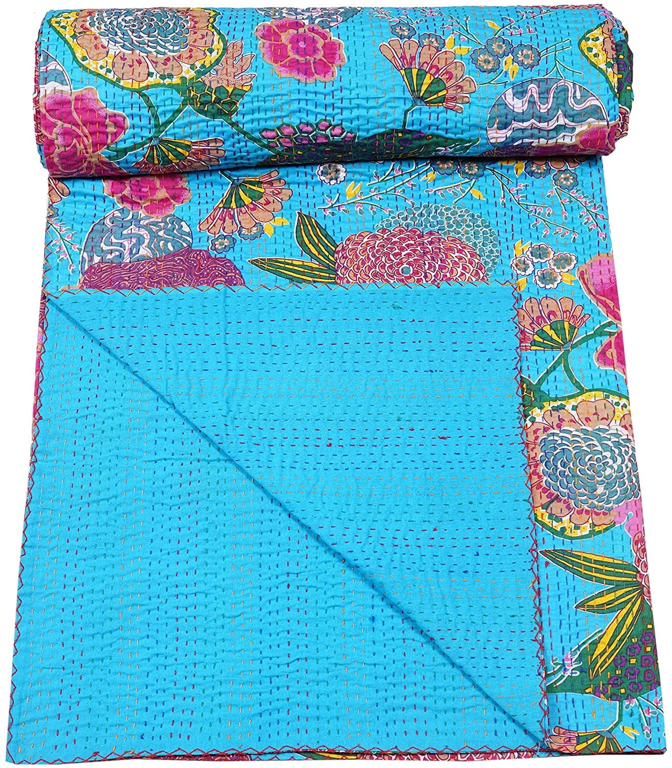 Indian Reversible Kantha Quilt for Living Dorm Room Bed Cover Handmade ...