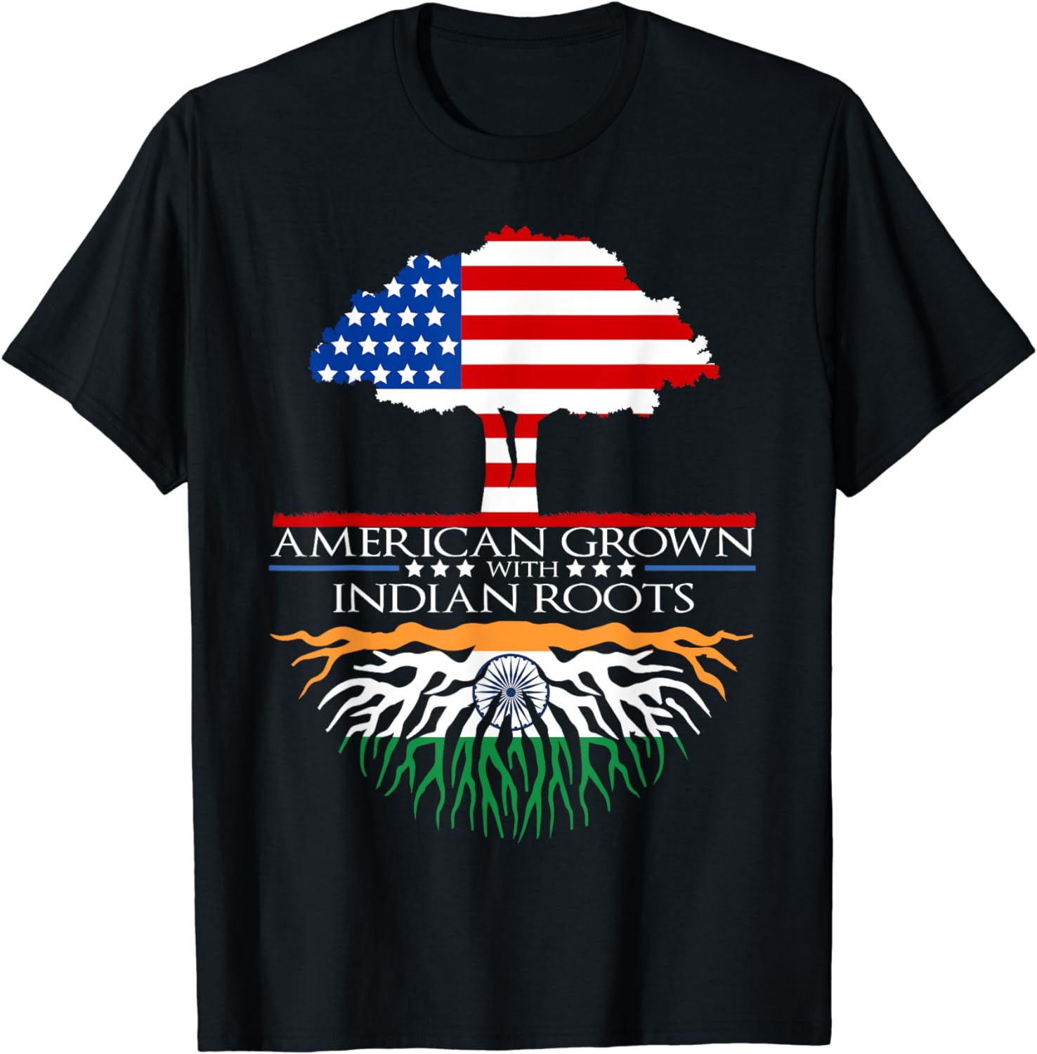 Indian Roots American Grown Tree Flag USA India Asian T-Shirt - Walmart.com