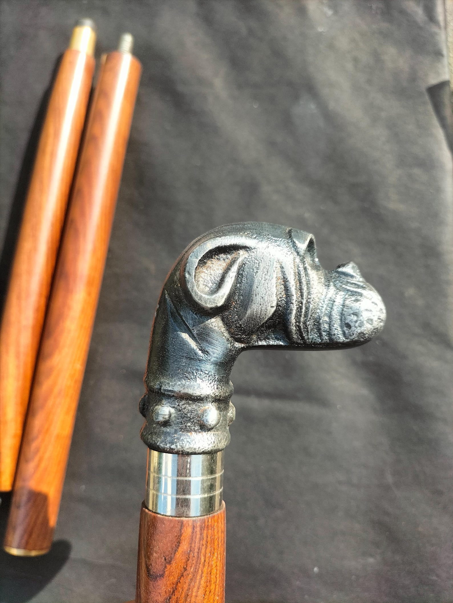 Indian Rosewood Walking Cane Bulldog Head Handle 3-Section Collapsible ...
