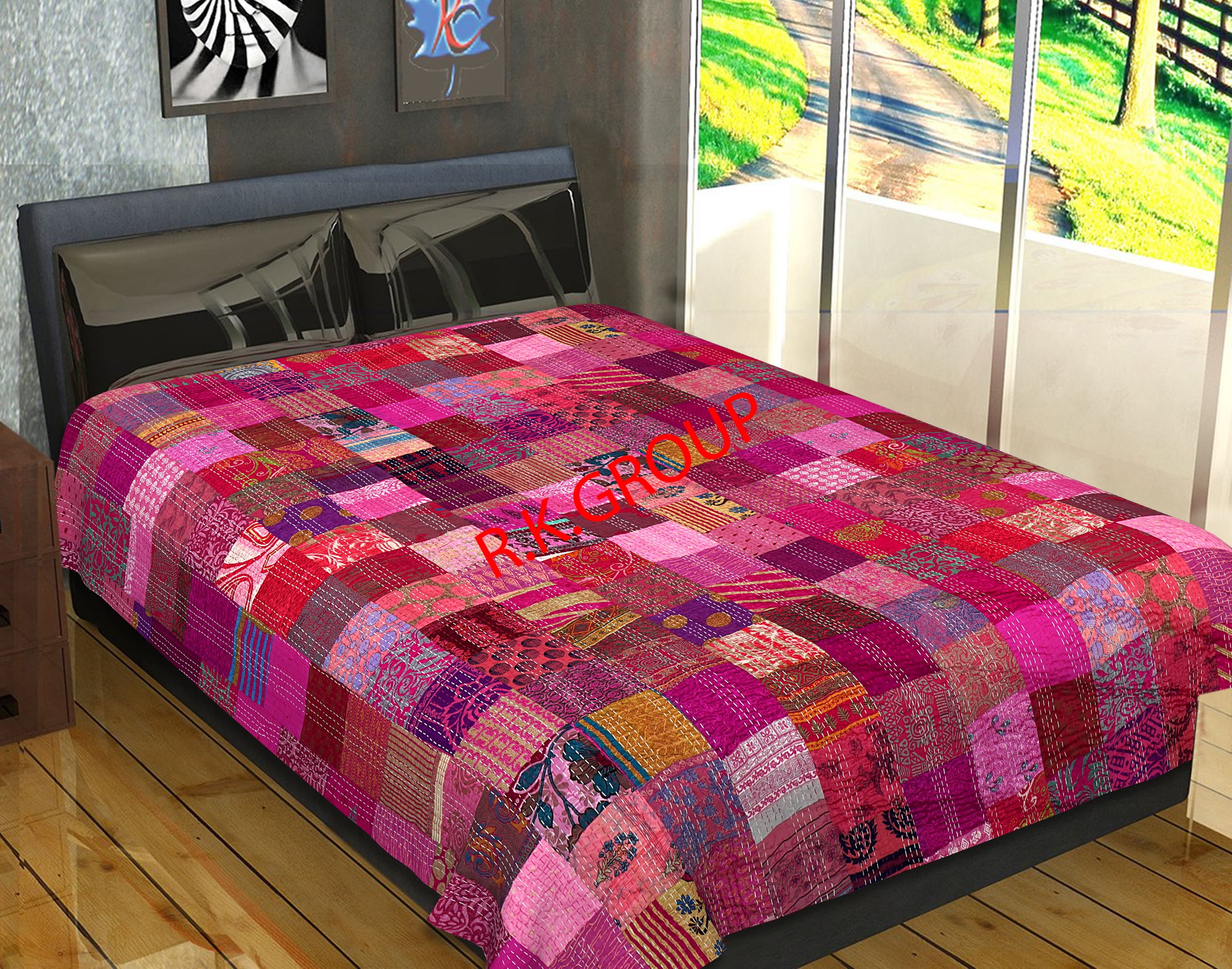 Indian Silk Patola Patchwork Kantha Quilt Handmade Vintage Quilts Boho ...