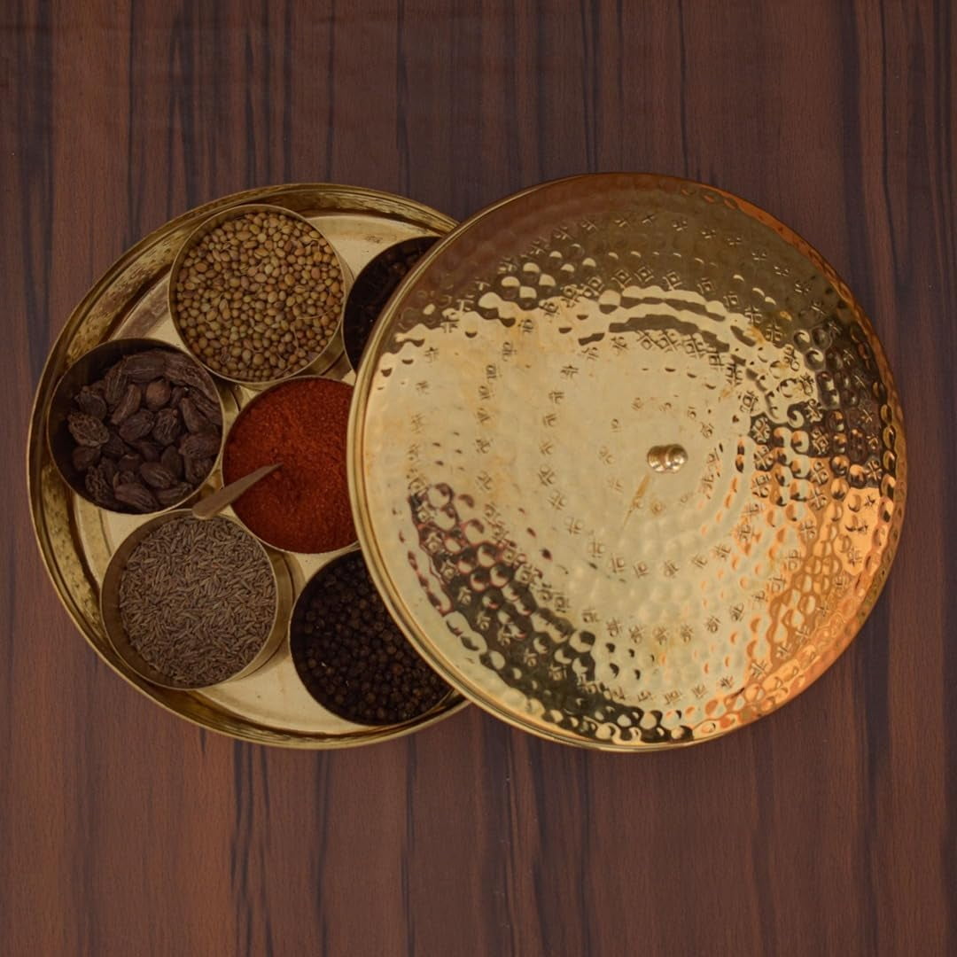 Indian Spice Box Brass Masala Box Dabba Set | Plain Pattern | Food ...