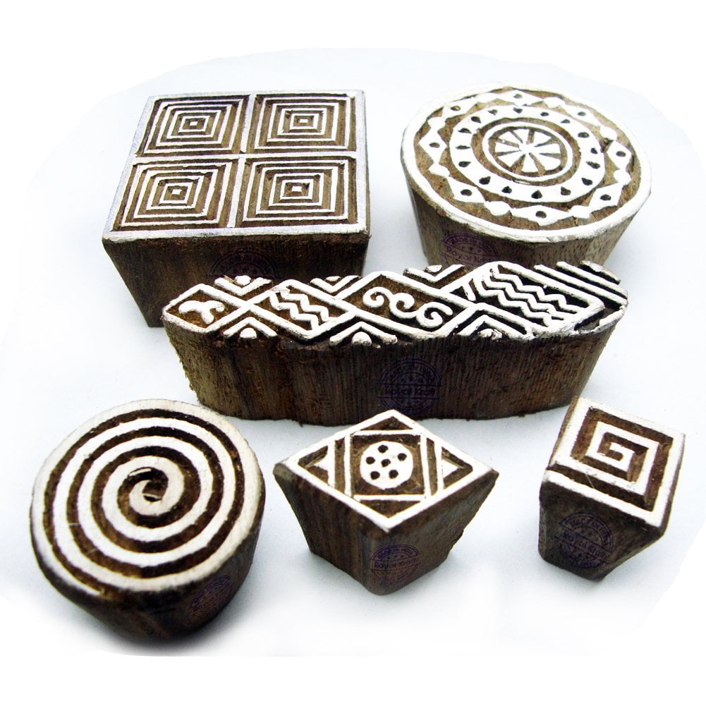 Indian Spiral and Floral Designs Wooden Printing Stamps (Set of 6 ...