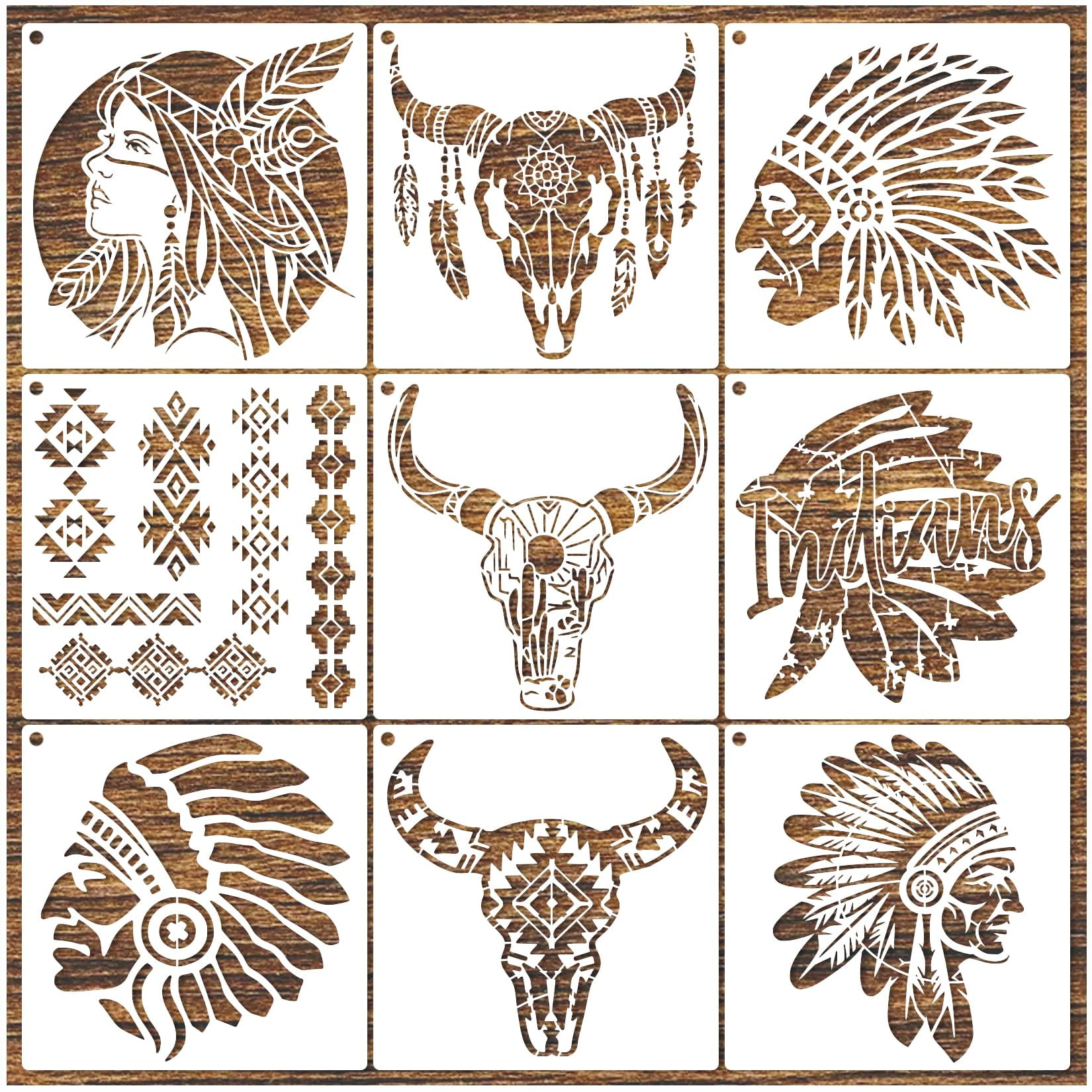 Indian Stencils for Painting on Wood, Cow Skull Aztec Tribal Stencils ...
