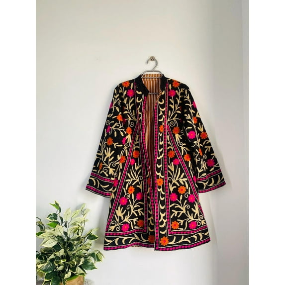Indian Suzani Embroidery Jacket , Ladies short bomber coat, cotton ...