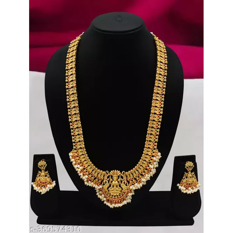 Indian Temple Stylish Long and Choker Necklace Set with Earrings Matte Finish Necklace Set Indian Jewelry Set Adjustable Necklace Temple Jewelry Set Alloy Gold plated Gold Jewel Set Walmart