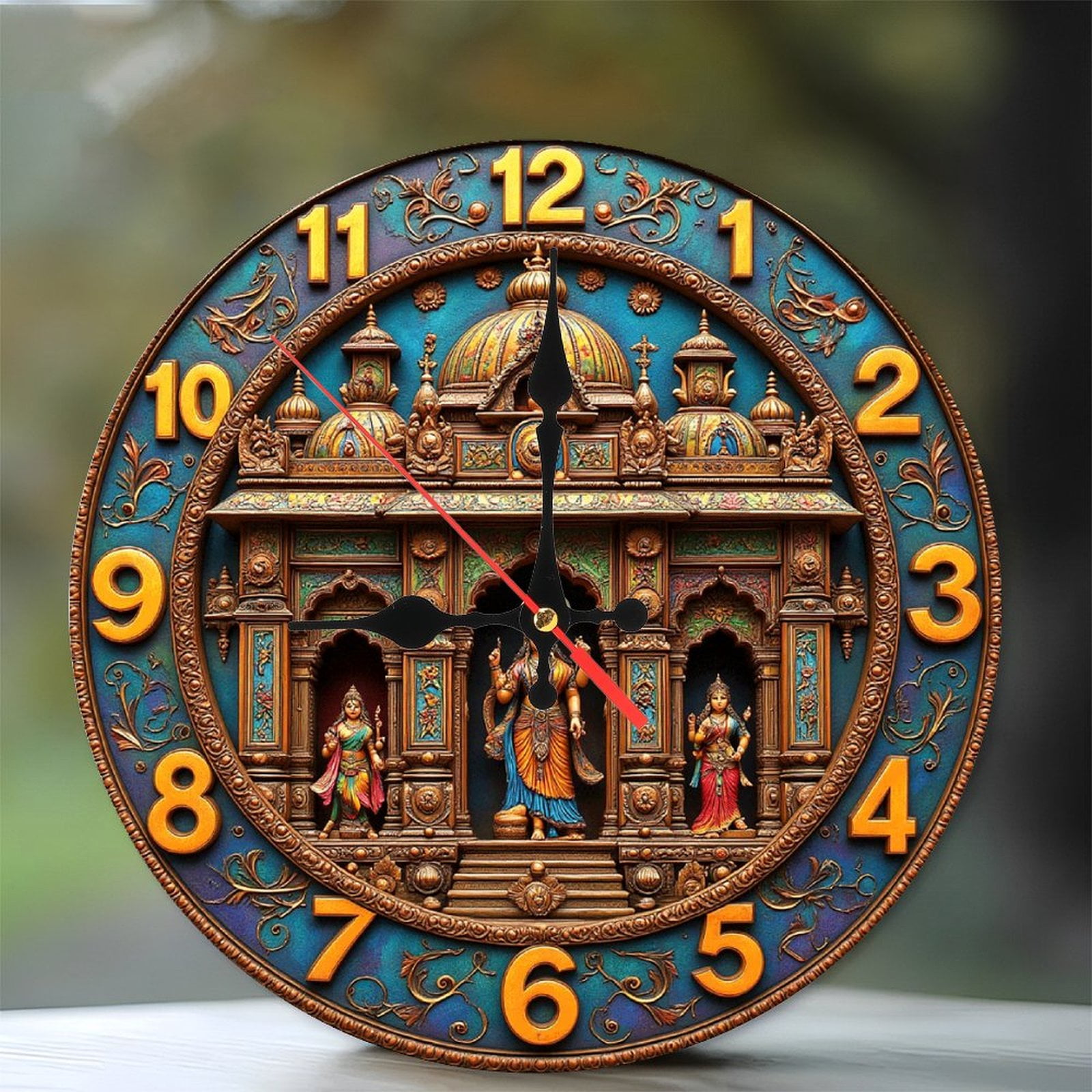 Indian Temple Wall Clock Decorative Antique Style 10-Inch Silent Wooden ...