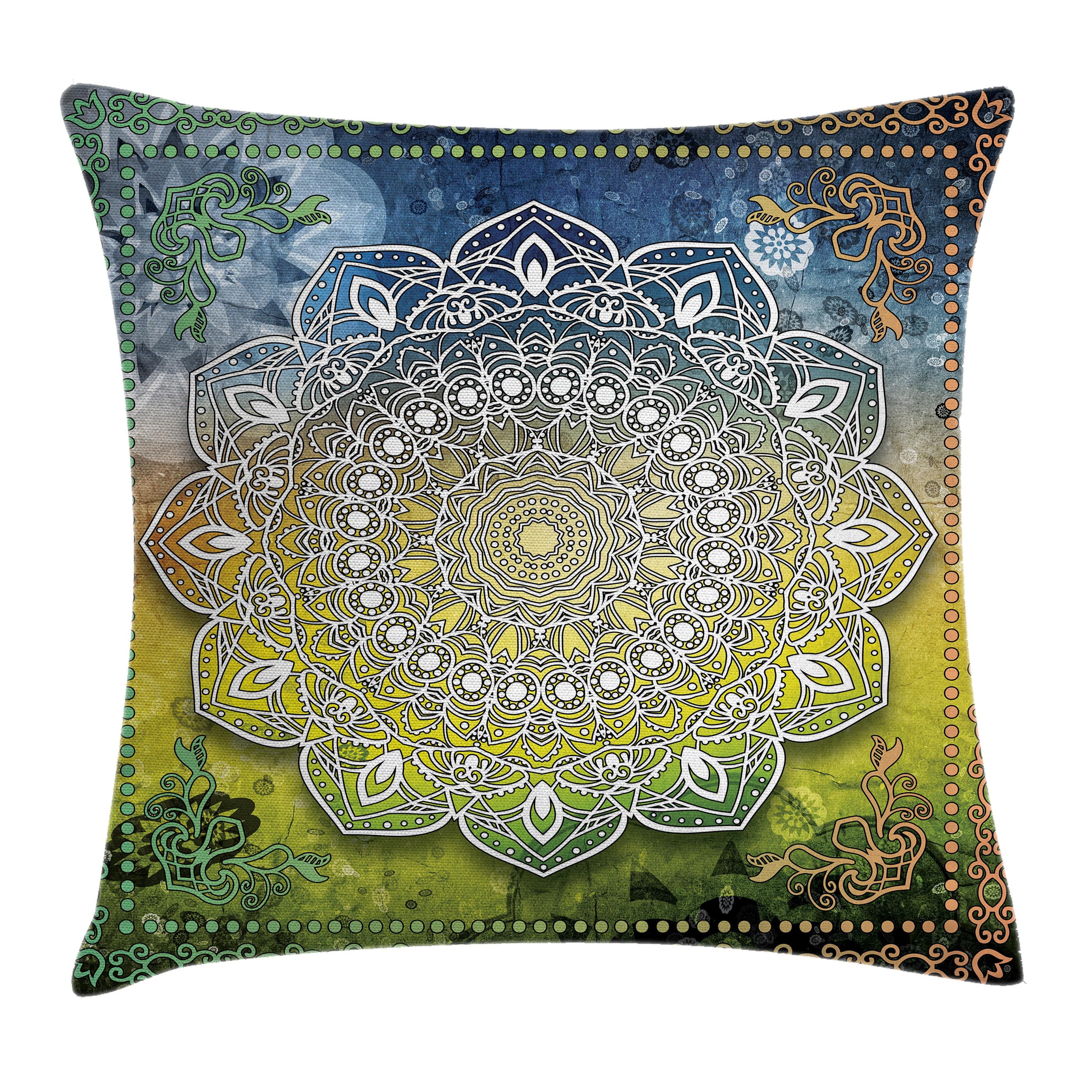 Indian Throw Pillow Cushion Cover, Mystic Asian Mandala Zen Culture ...