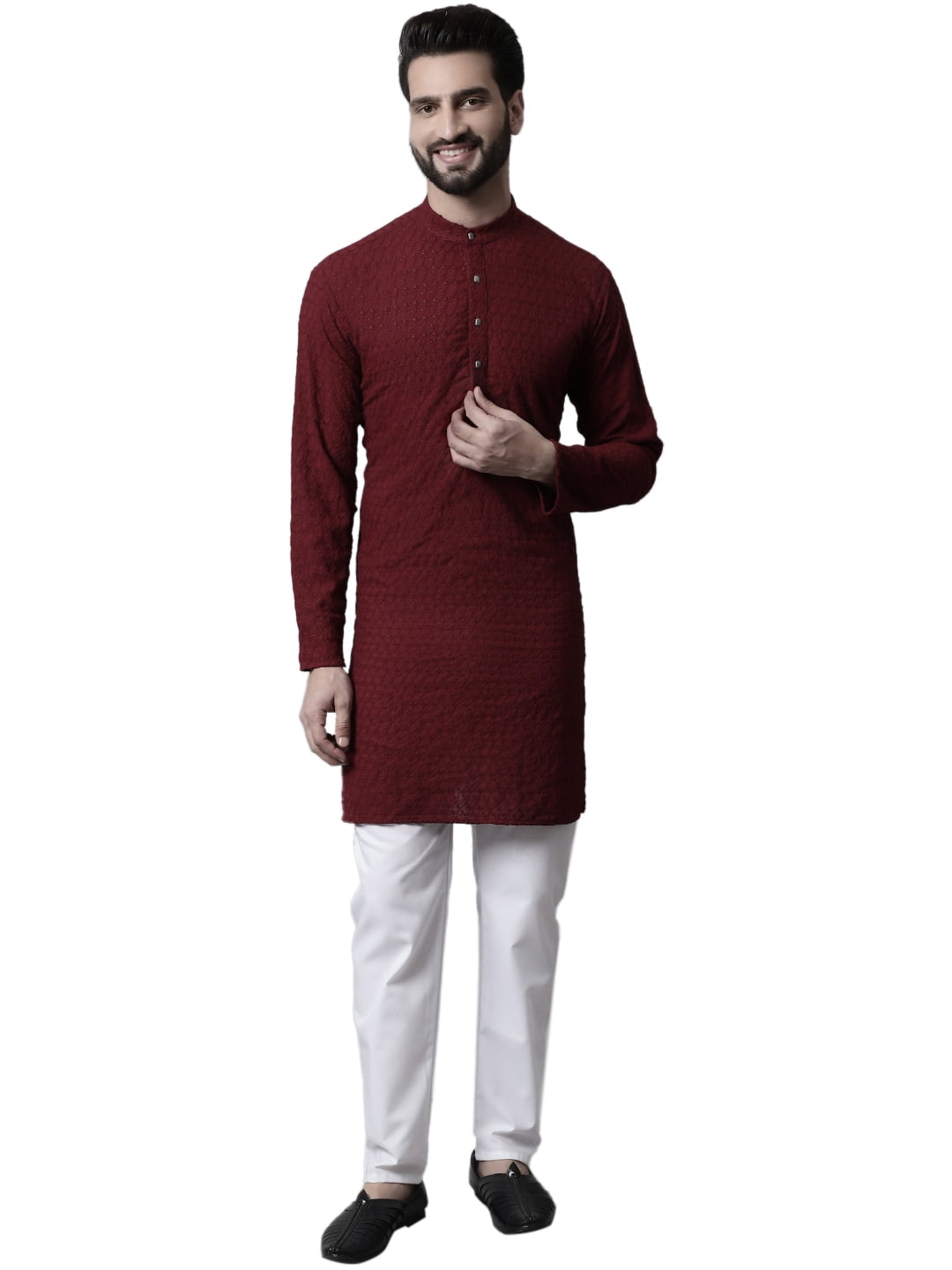 Indian Traditional Chiken Cotton Kurta Pajama Men (Maroon, XXL ...