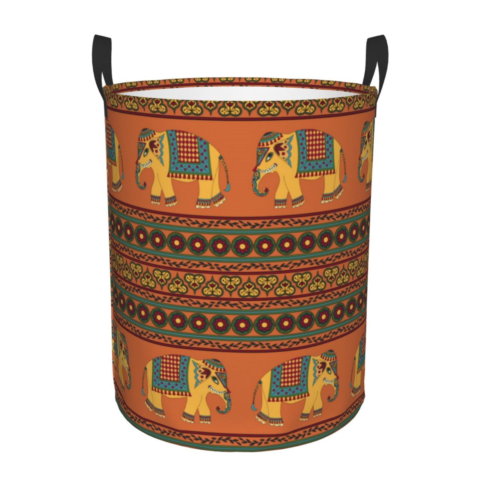 Indian Traditional Elephant Ethnic Foldable Laundry Hamper with Handle ...