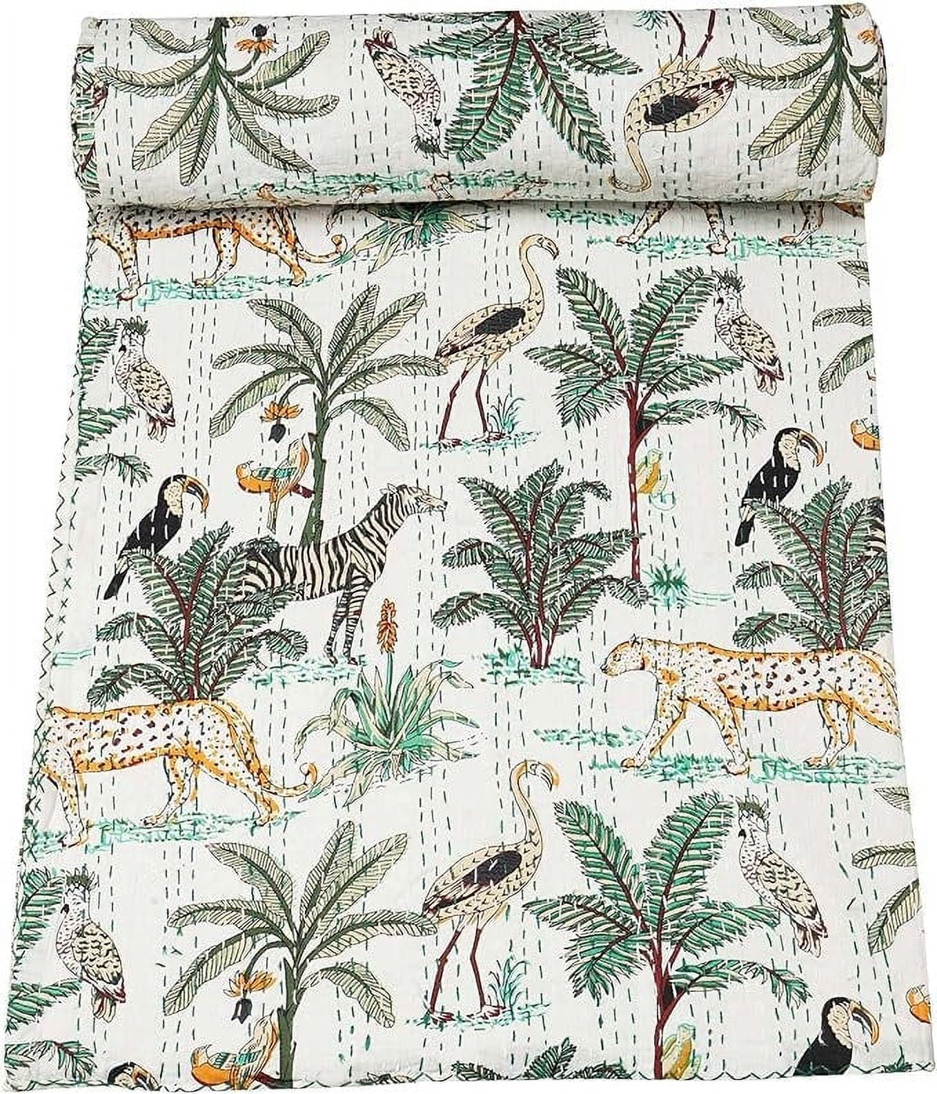 Indian Traditional Pure Cotton Jungle Print Kantha Quilt, Bed Cover ...