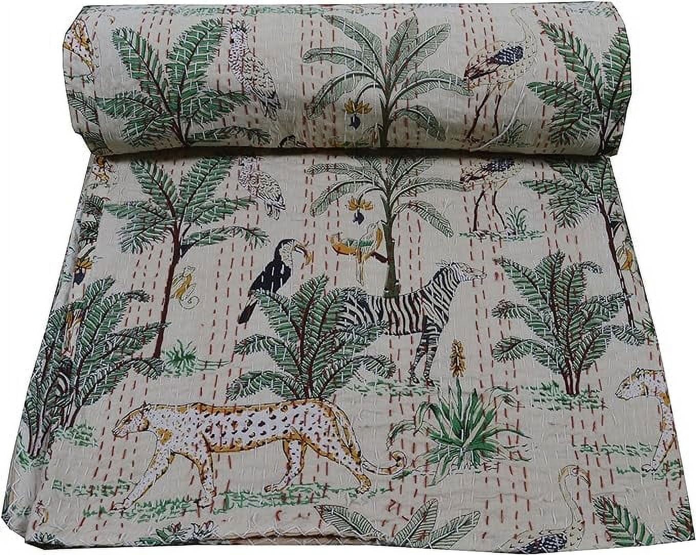 Indian Traditional Pure Cotton Jungle Print Kantha Quilt, Bed Cover ...