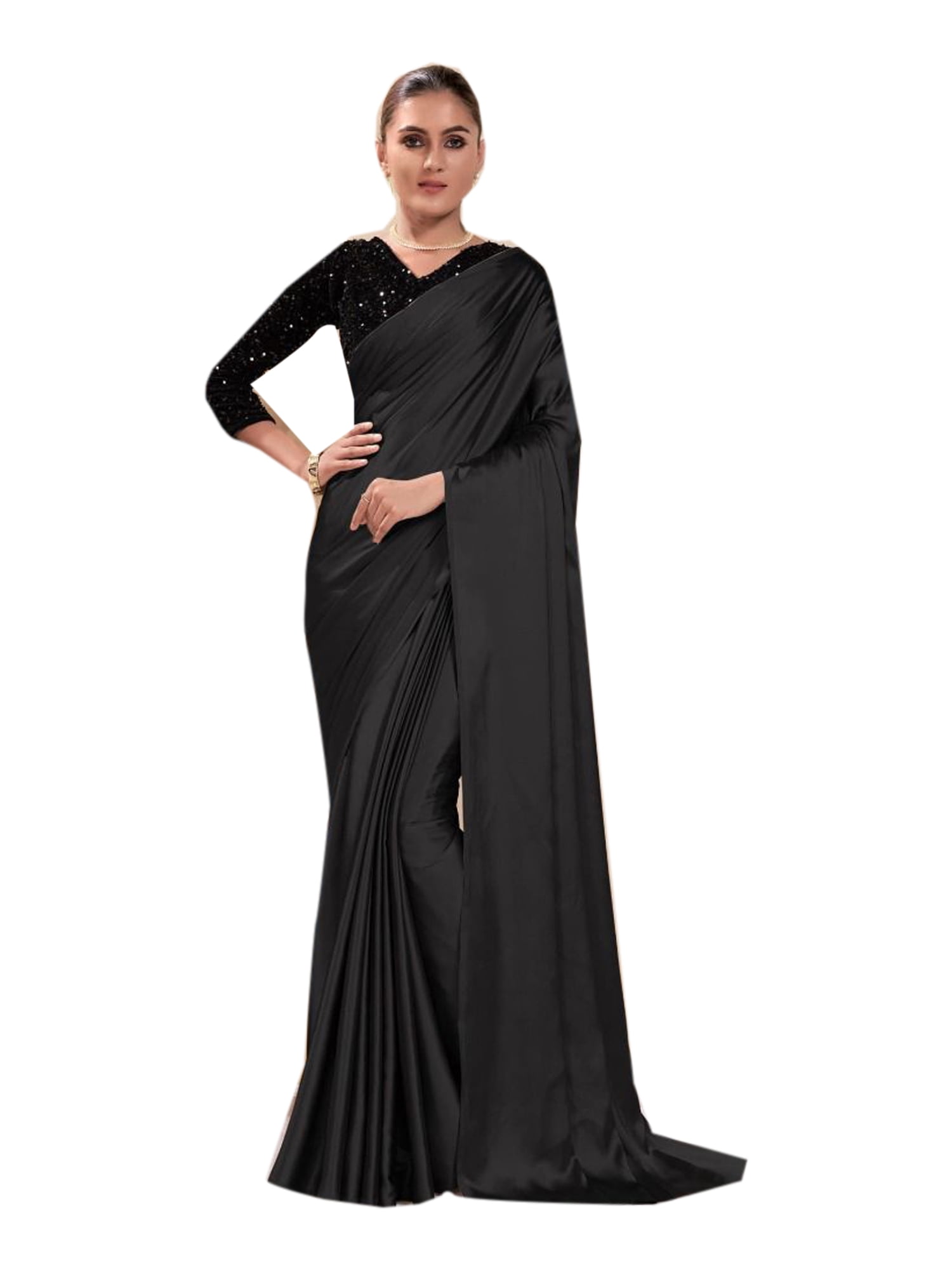 Indian Trendy Colors fancy Sari Shiny Satin Woman Cocktail party ...