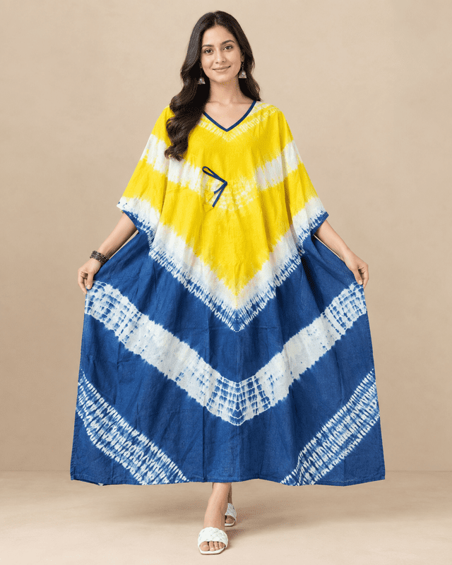Indian Trendz Women's Tie-Dye Long Kaftan Dress - V-Neck Cotton Ankle ...