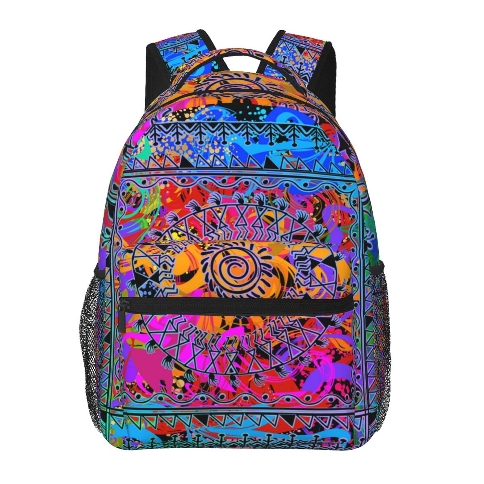 Indian Tribal Art Colorful Backpack Casual College Bag Zipper Laptop ...