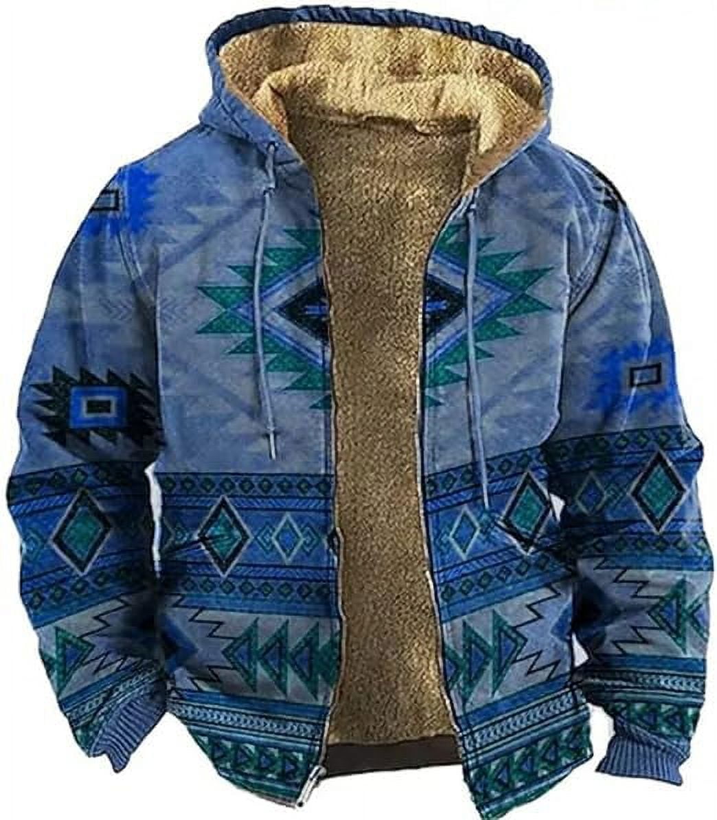 Indian Tribal Pattern Winter Men's Hooded Jacket Long Sleeve Standing ...