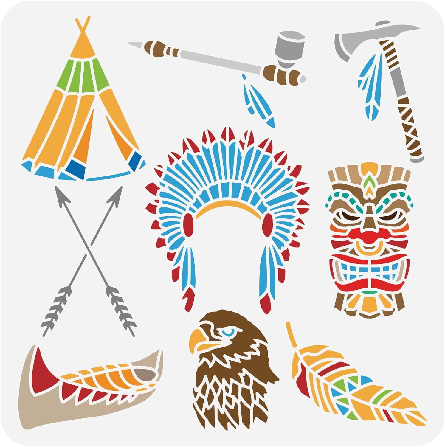 Indian Tribes Painting Stencil 11.8x11.8inch Tribal Motifs Drawing ...