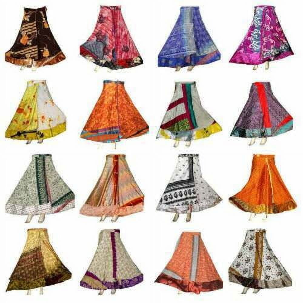 Indian Vintage Long Silk Sari Wrap Skirts Women Magic Boho Reversible ...