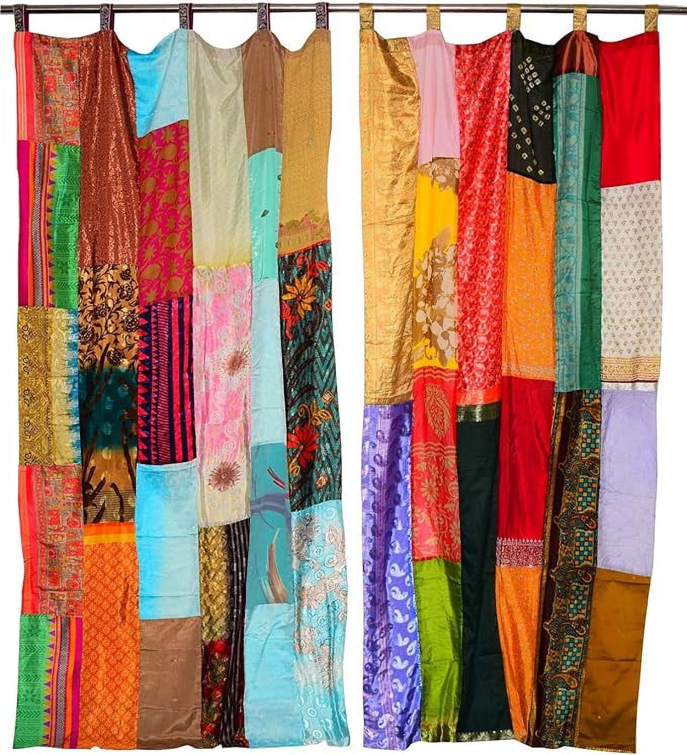 Indian Vintage Sari Multi Color Patchwork Curtain and Drapes Window ...