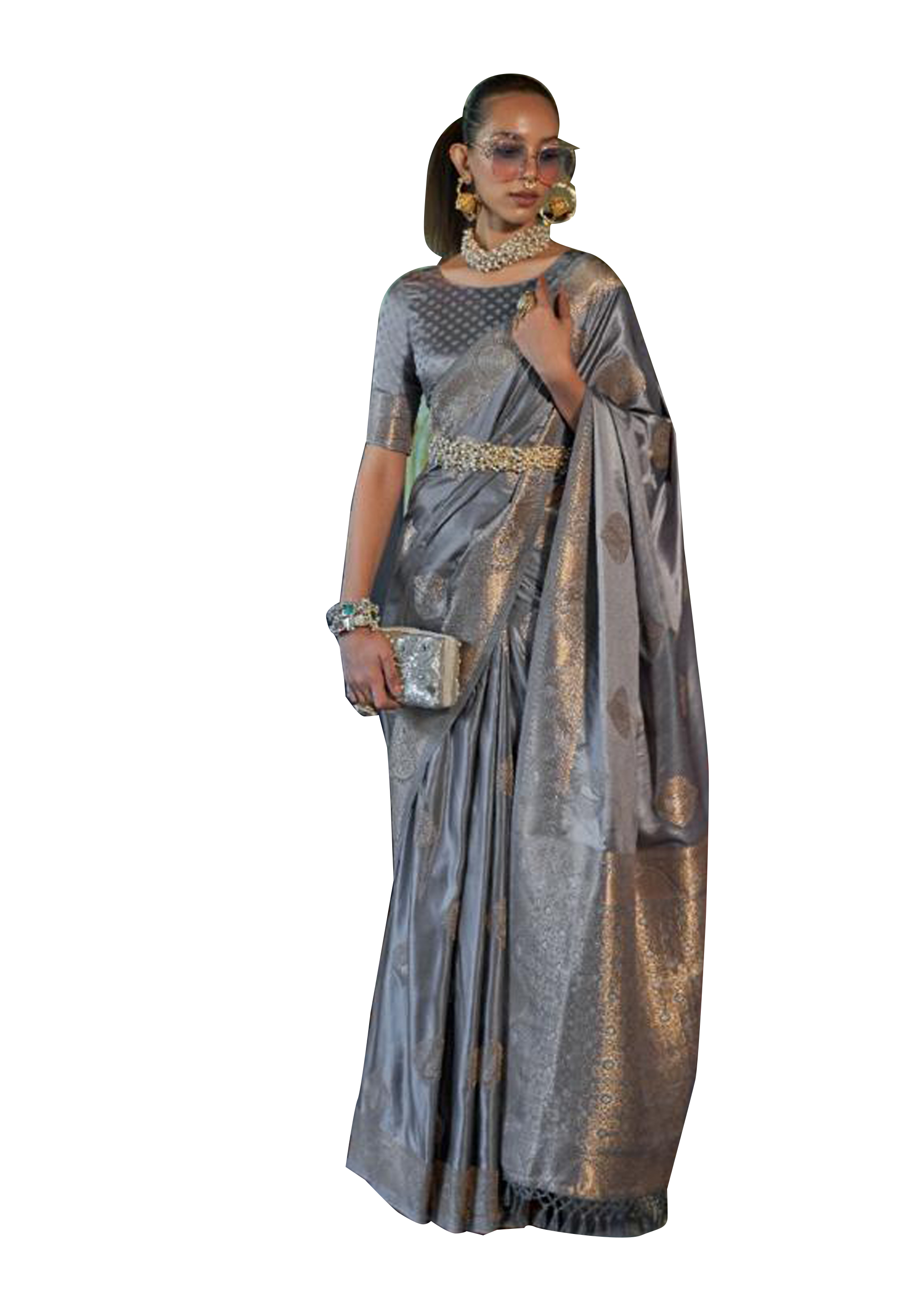 Indian Woman Rakhi festival Saree Printed base Nylon Satin HAND-LOOM ...