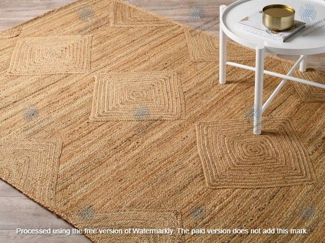 Indian natural Beige Scandinavian rug. Pattern Hemp Jute Rug. Ivory ...